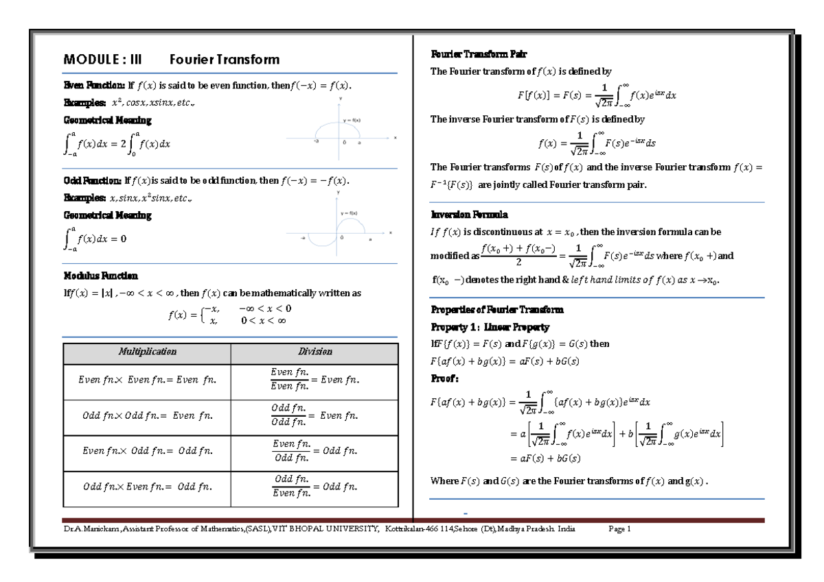 3. Fourier Transform - #notes - MODULE : III Fourier Transform Even ...