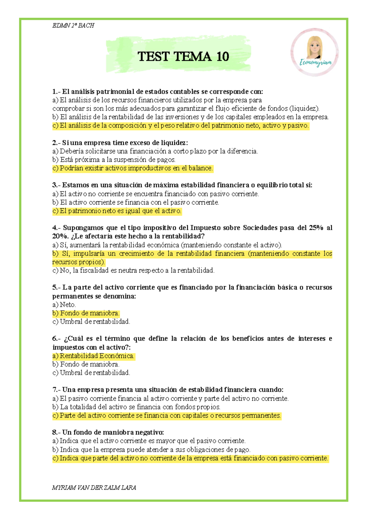 TEST TEMA 10 Hecho - Son tipotests resueltos correctamente, con ...