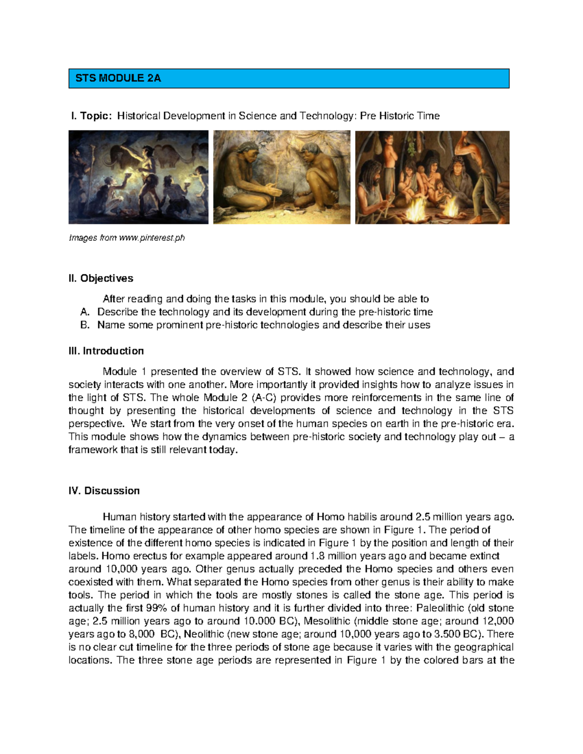 STS Module 2A Pre-Historic Time ( Acquire) - STS Module 2 - A I. Topic ...