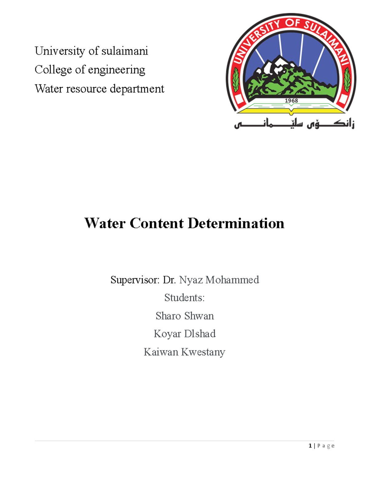 Water Content Lab Report - University of sulaimani College of ...