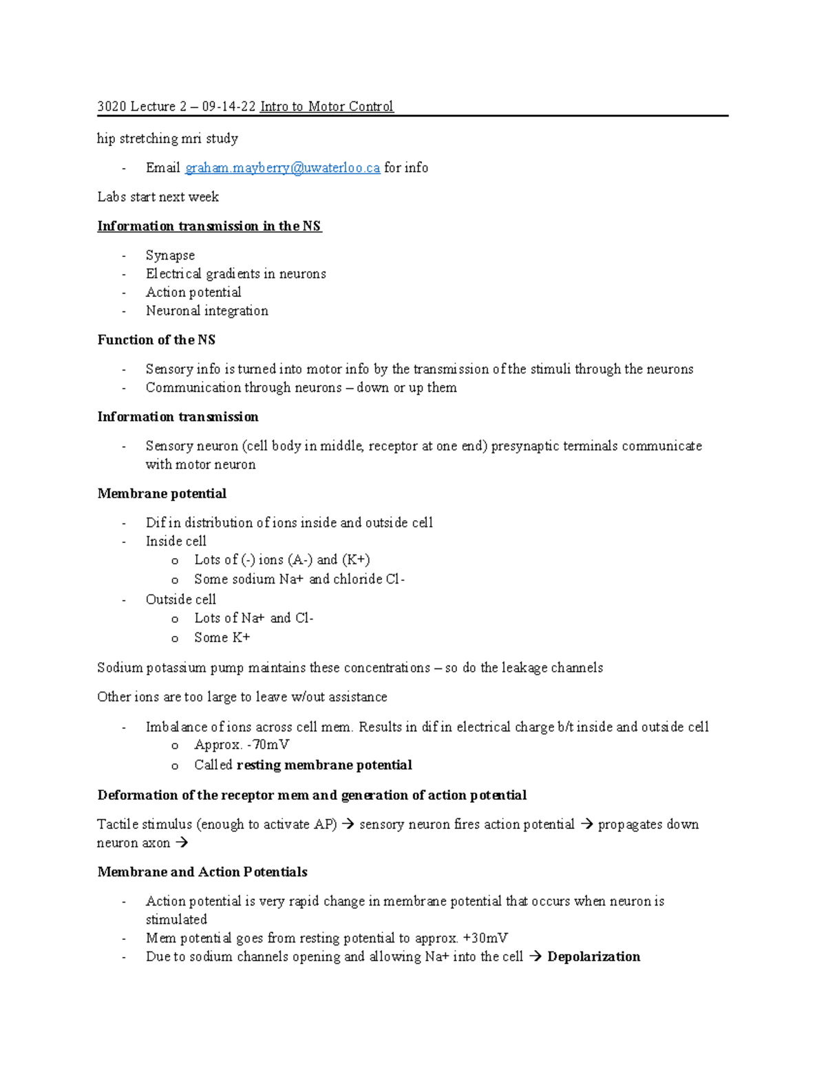 3020 Unit 1 Lecture 2 - intro to motor control - 3020 Lecture 2 – 09-14-22 Intro to Motor ...