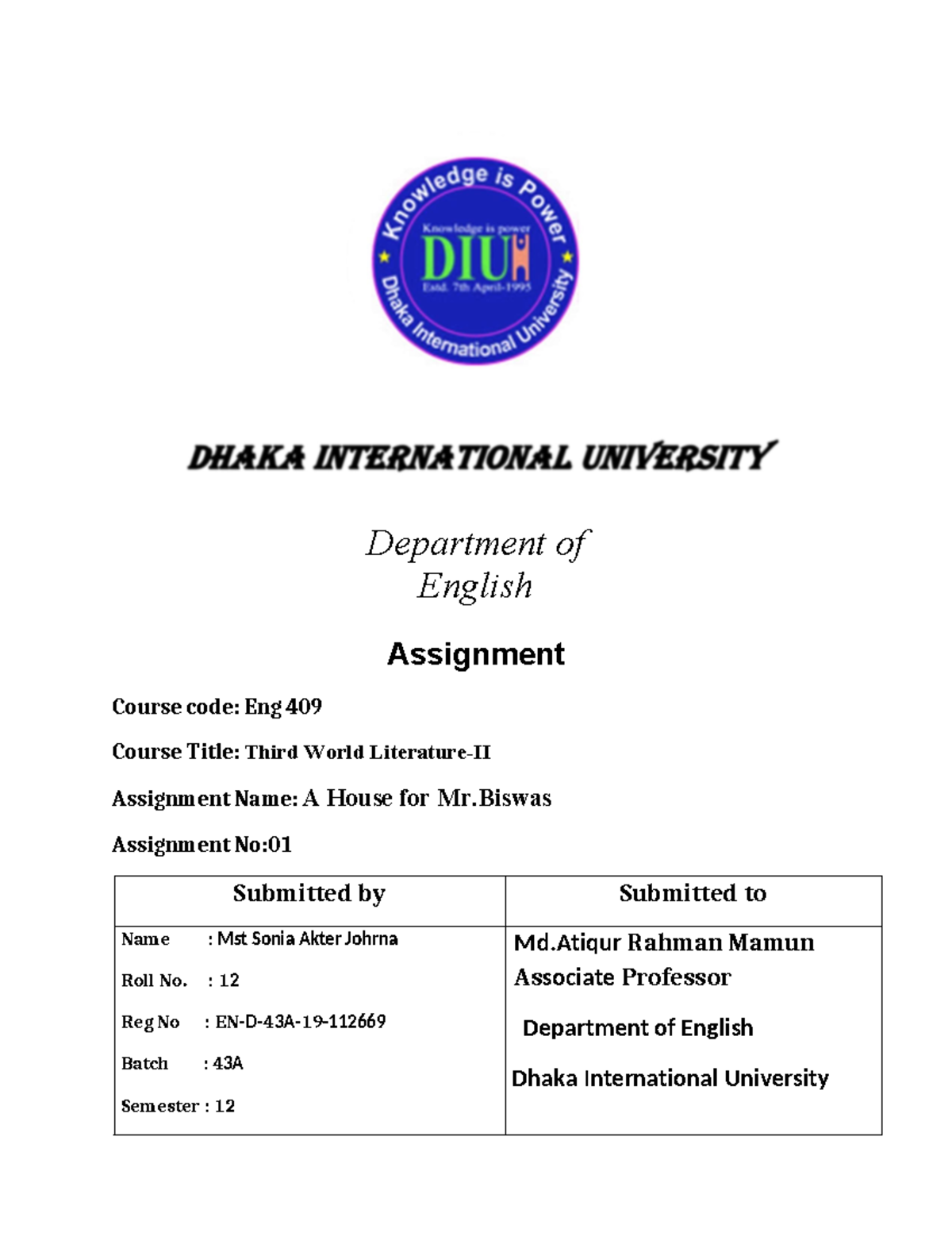 Cover - Communicative English - Course code: Eng 409 Department of ...