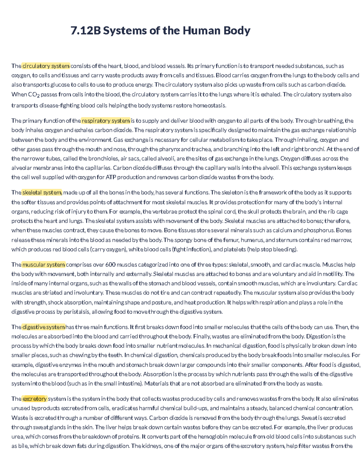 7 - idk - 7 Systems of the Human Body The circulatory system consists ...