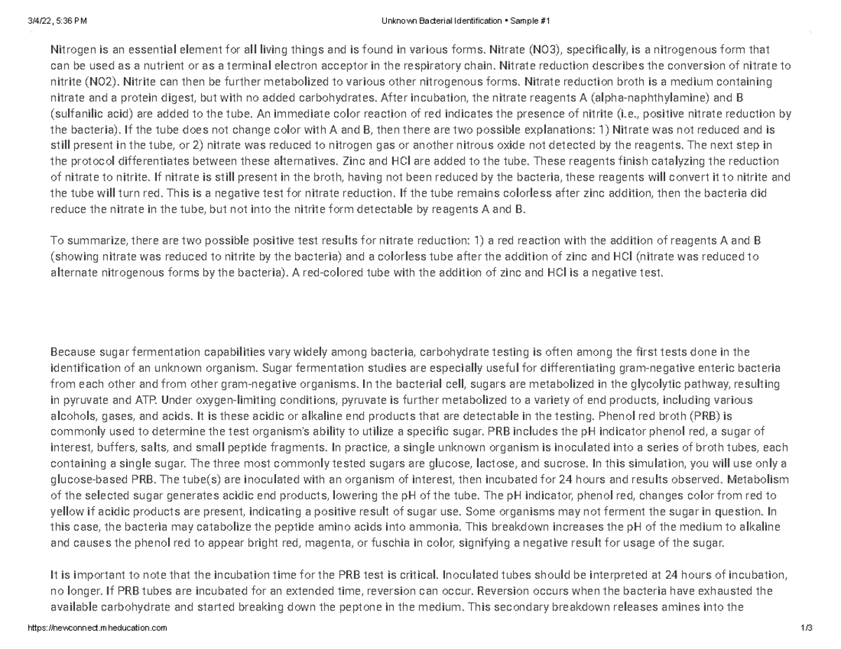 ID of Unknown Bacteria Sample #1 lab notes - 3/4/22, 5:36 PM Unknown ...