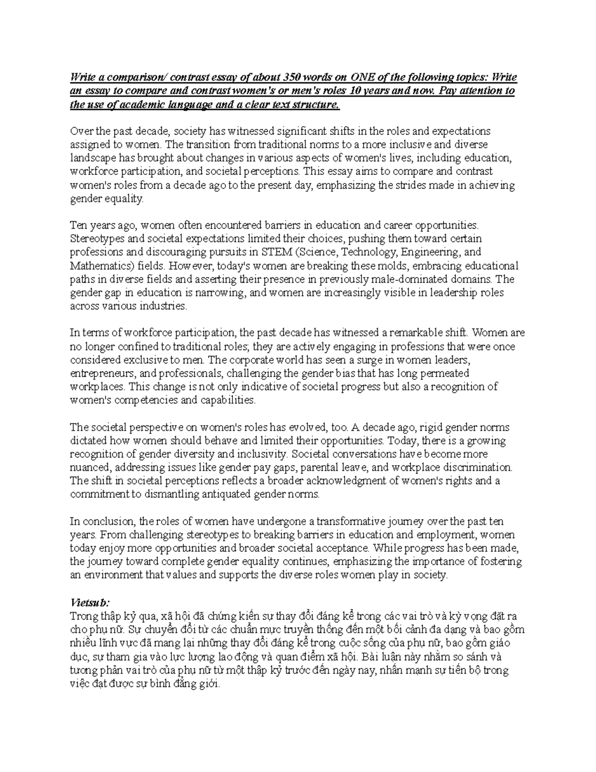 Sample - jfenkne - Write a comparison/ contrast essay of about 350 ...