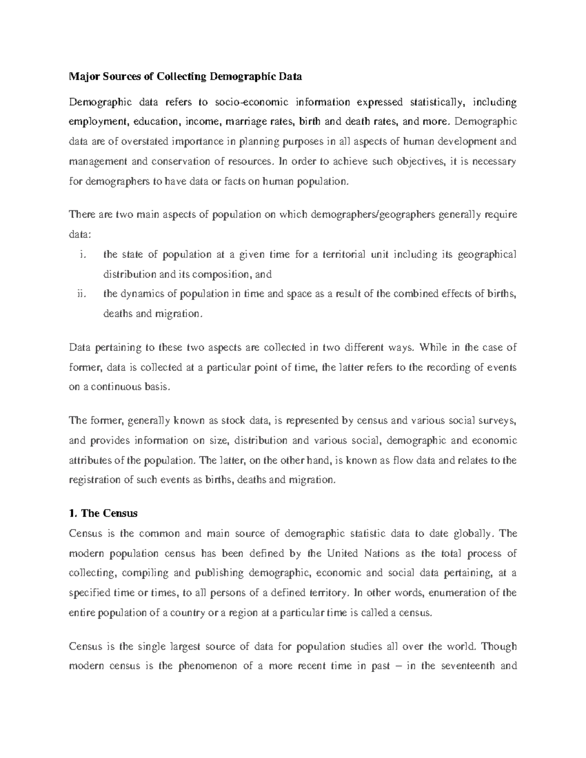 Major Sources of Collecting Demographic Data - Major Sources of ...