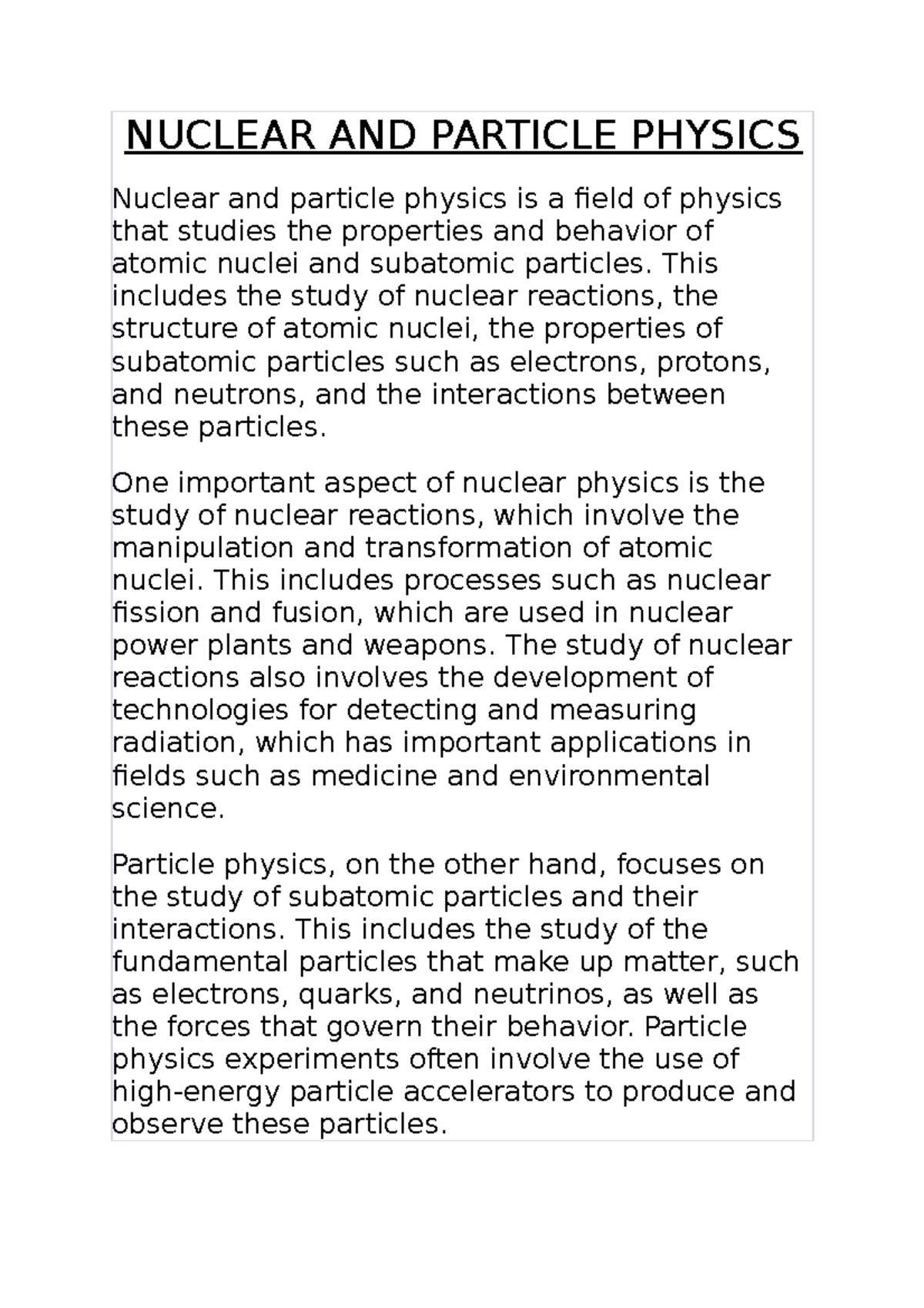 Nuclear and particle physics - NUCLEAR AND PARTICLE PHYSICS Nuclear and ...