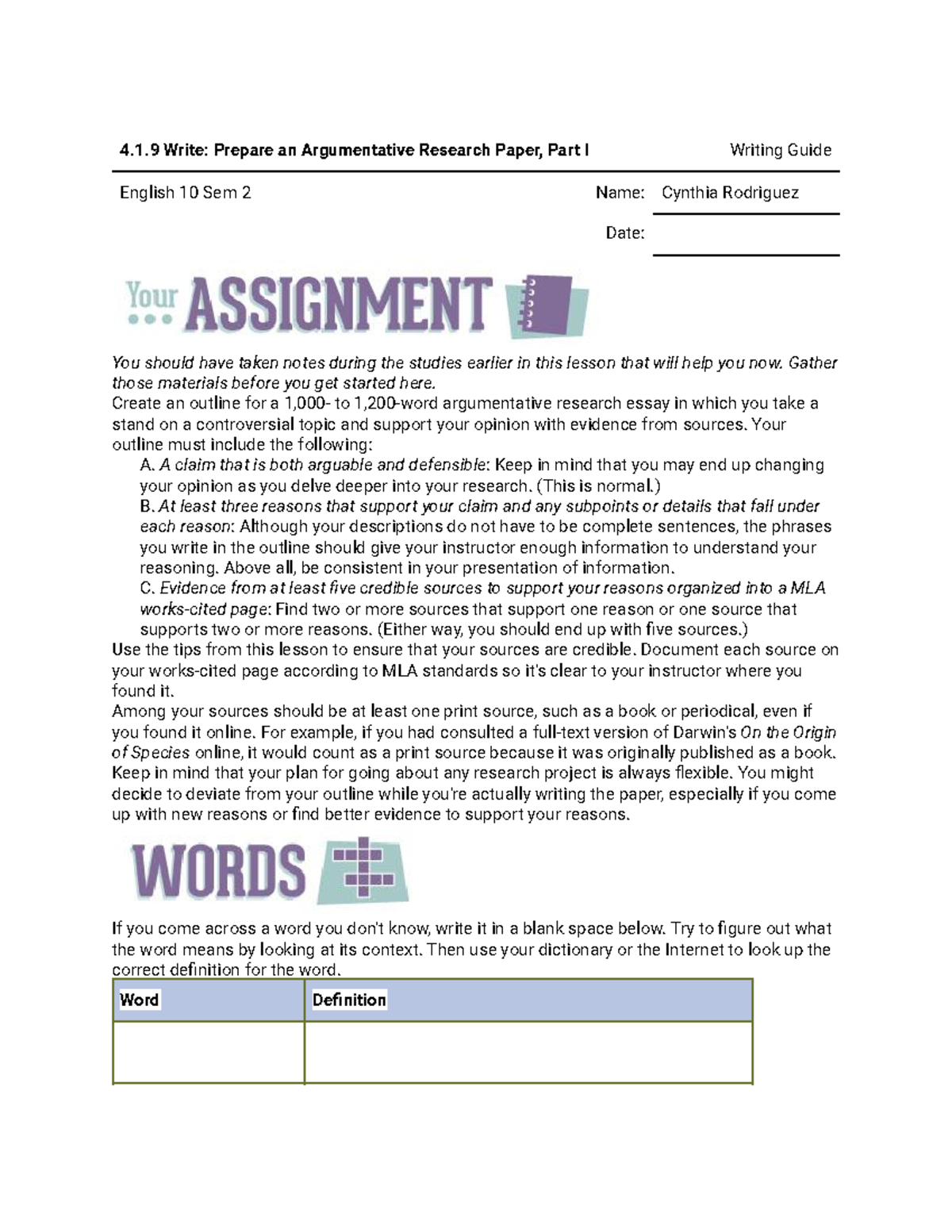 4.1.9 Write Prepare an Argumentative Research Paper, Part I - 4.1 Write ...