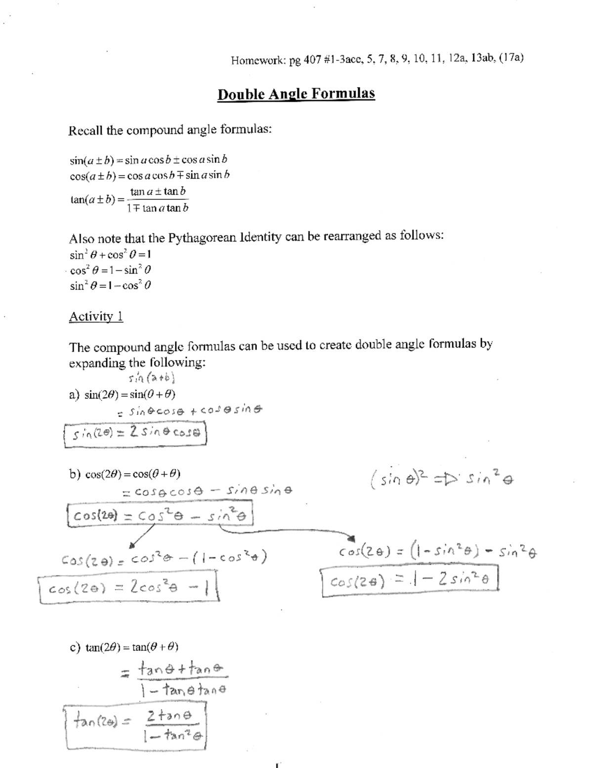 Mhf4u doubleangleformulas soln - Math 125.3 - Studocu