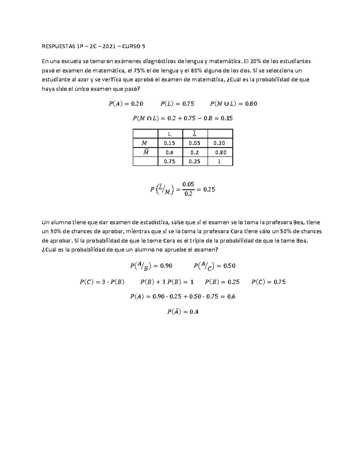 Parcial 1 estadistica resuelto 2021 2C - RESPUESTAS 1P – 2C – 2021 ...