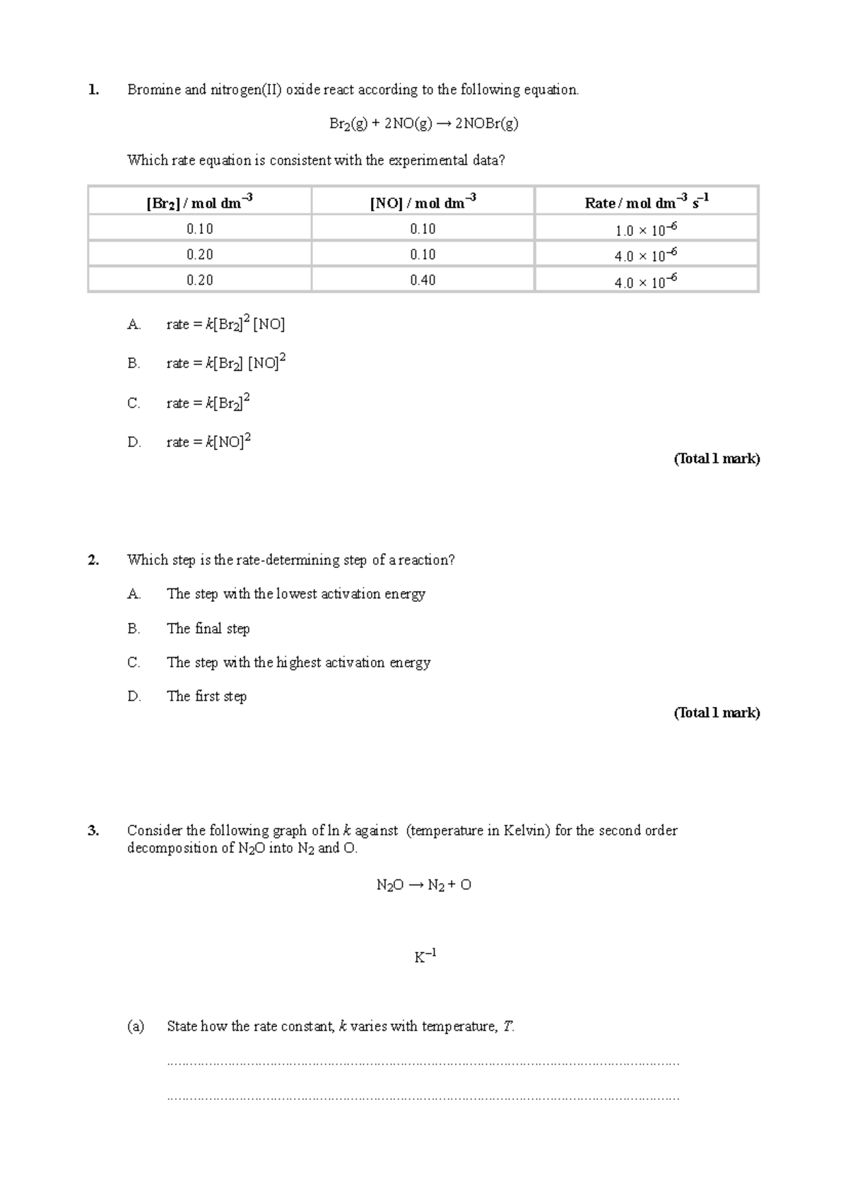 Topic 16 - all of questionbank - 1. Bromine and nitrogen(II) oxide ...