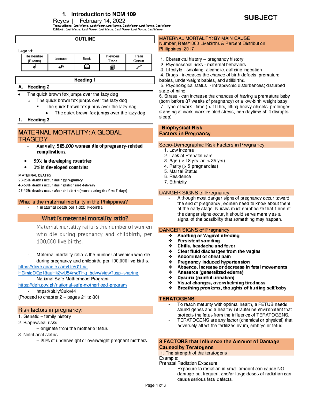 1. Introduction MAternal Nursing - 1. Introduction to NCM 109 SUBJECT ...
