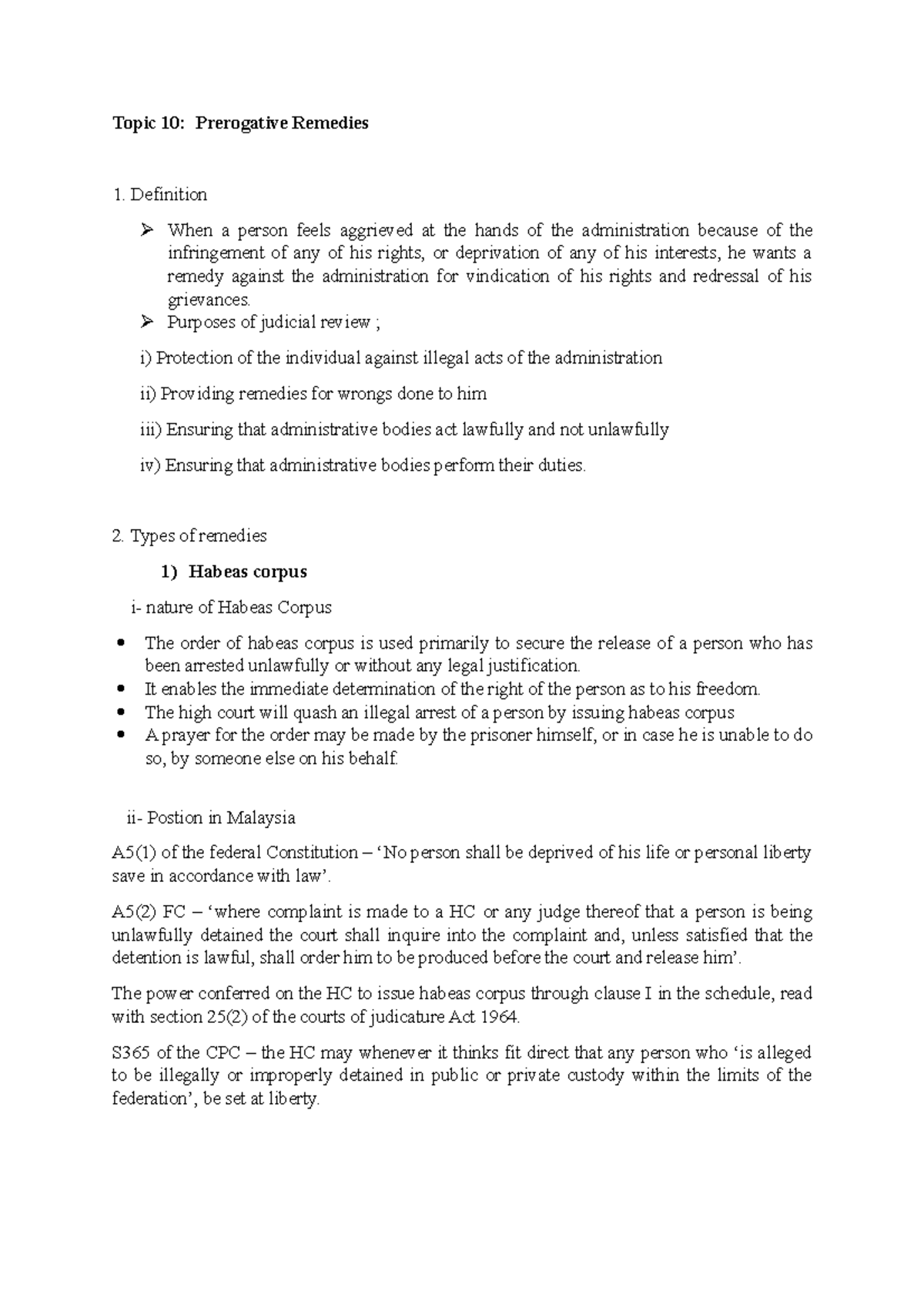 Prerogative Remedies - Administration Law - Topic 10: Prerogative ...