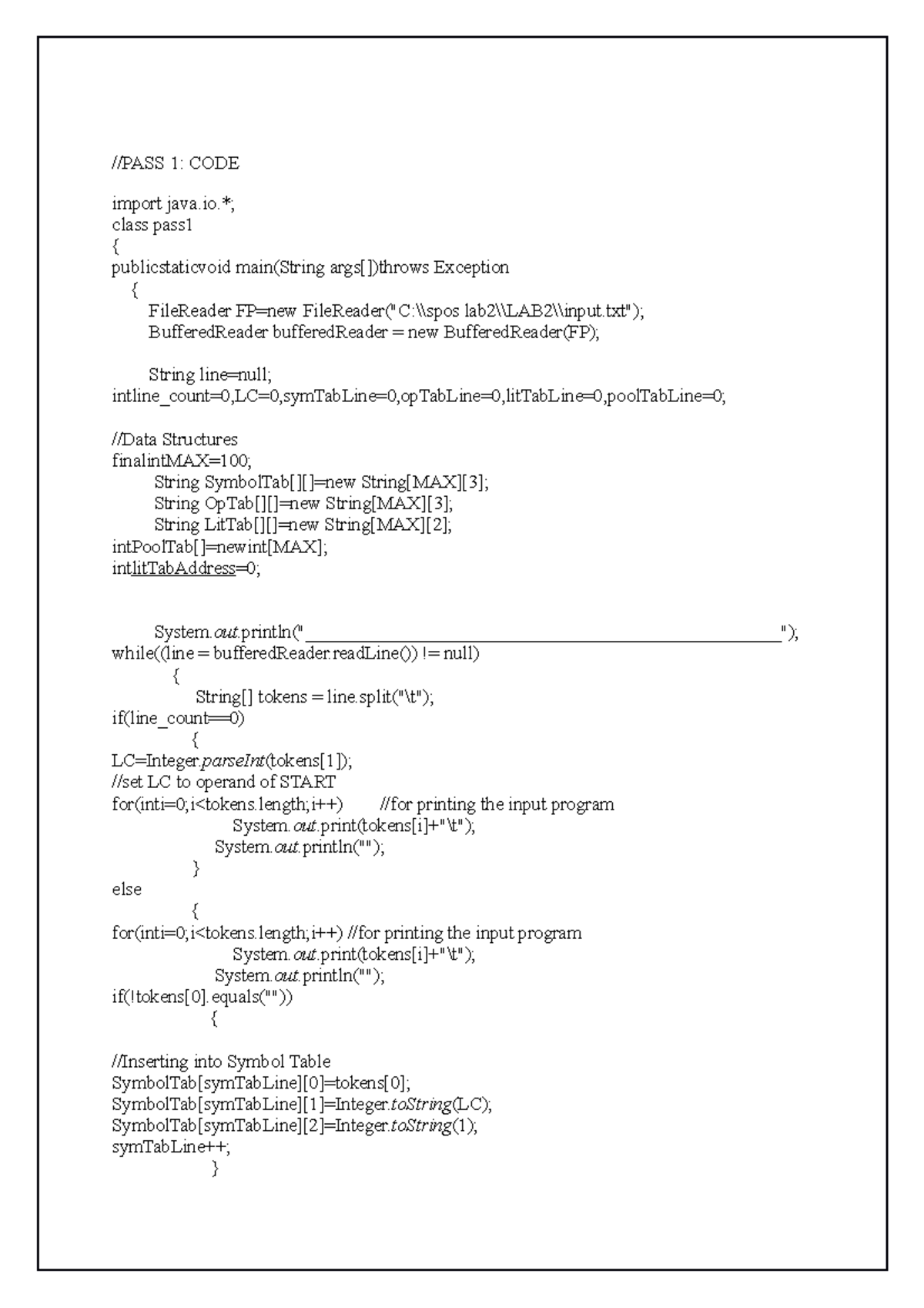 Exp1 - //PASS 1: CODE import java.*; class pass { publicstaticvoid main(String args[])throws ...