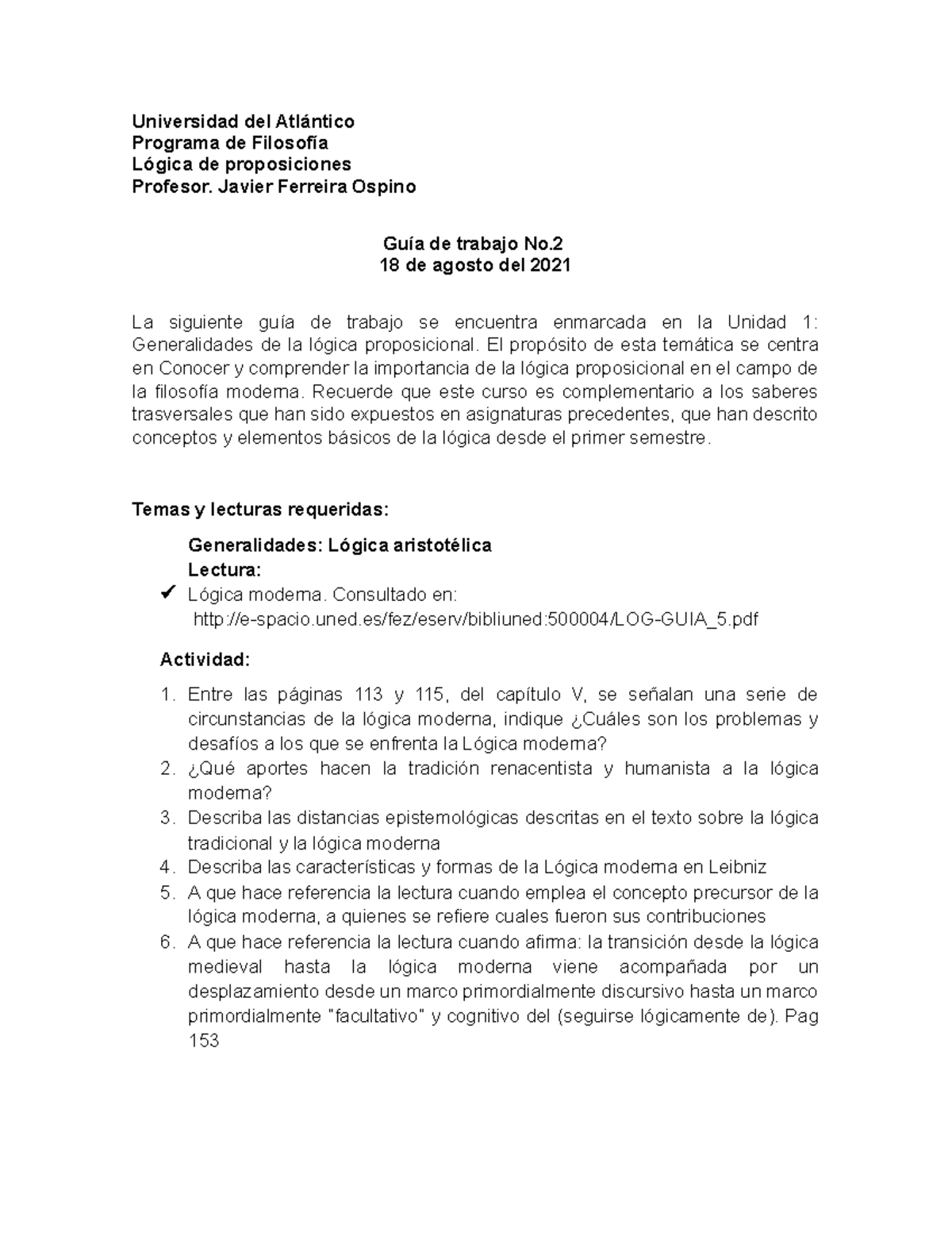 Guia 2 la logica moderna realizada - Universidad del Atlántico Programa ...