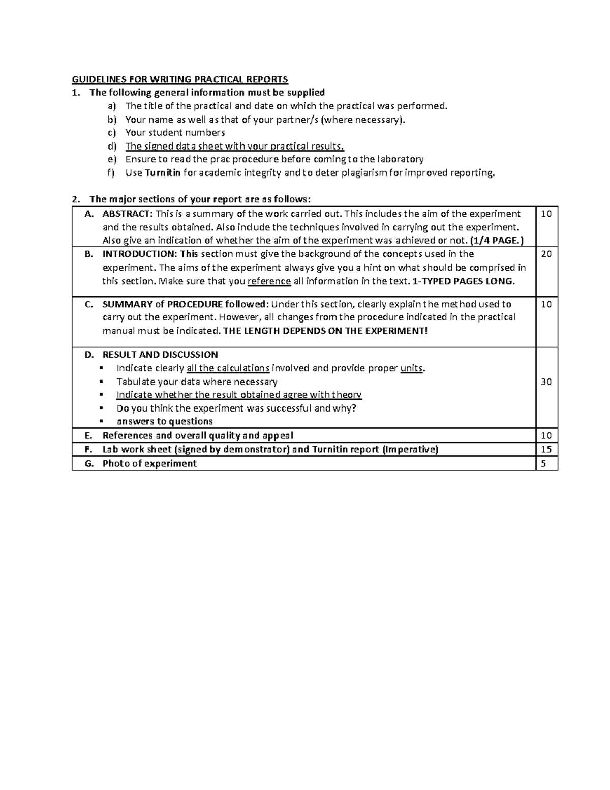 Guidelines FOR Writing Practical Reports - GUIDELINES FOR WRITING ...