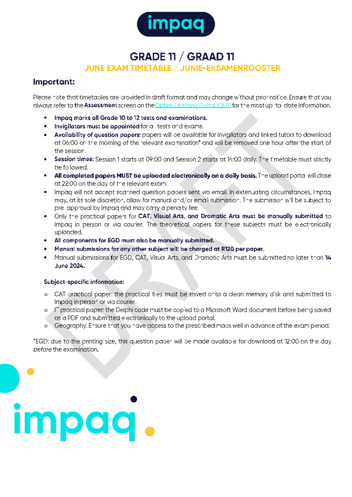Grade 11 June Examination Timetable Junie Eksamenrooster 2024 ...