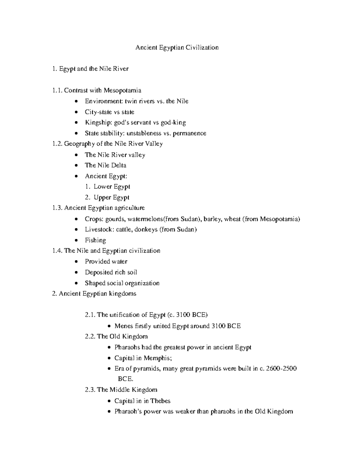 Egypt - Lecture notes 4 - Ancient Egyptian Civilization 1. Egypt and ...