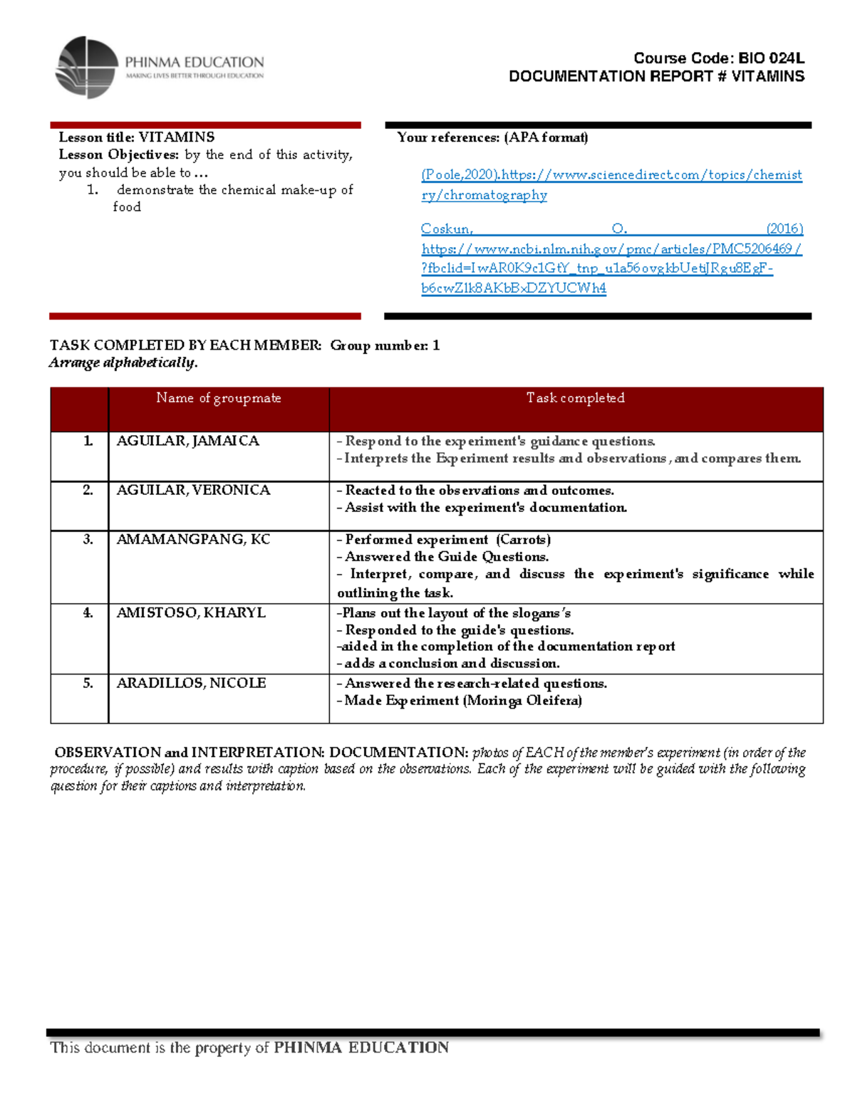 BIO 024 Group 1 - LAS 5 EXPT 7 Vitamins - DOCUMENTATION REPORT ...