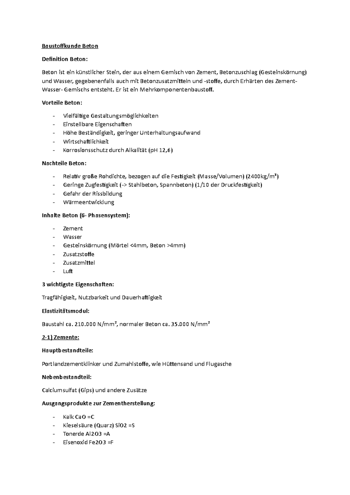 Beton Zusammenfassung - Baustoffkunde Beton Definition Beton: Beton ist ...