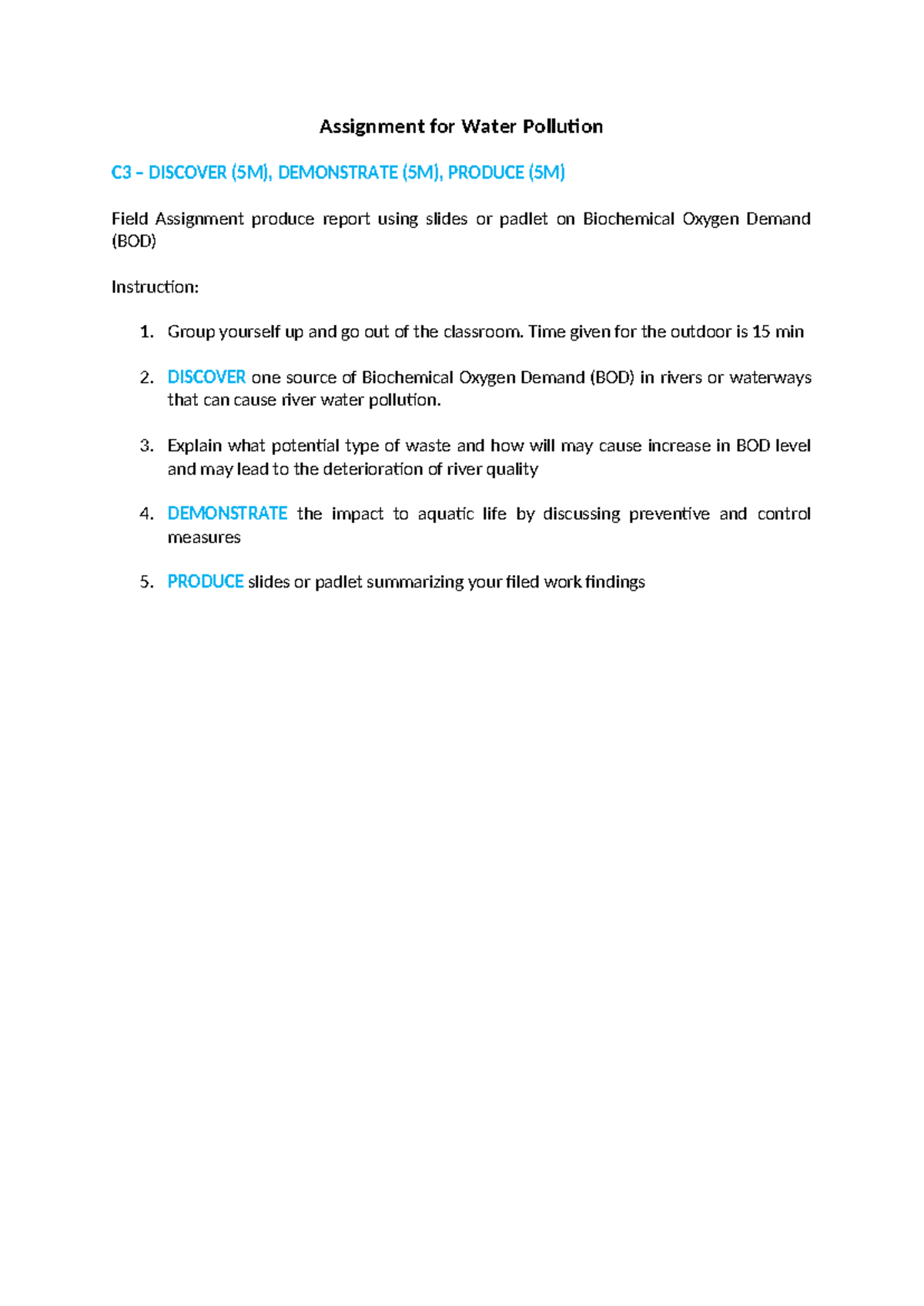 assignments for enivronmental 2024 - Assignment for Water Pollution C3 ...