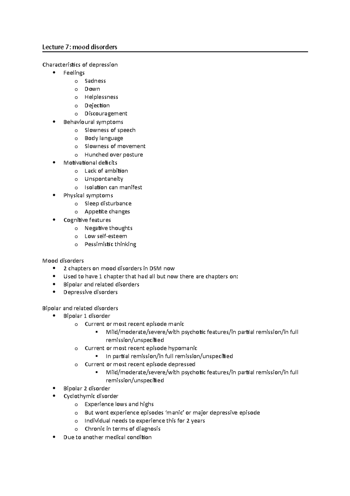 Lecture 7 - Abnormal Psychology - Lecture 7: mood disorders ...