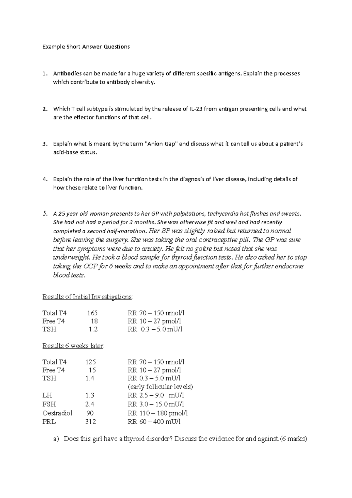 Mock SAQ Blood Sciences - Example Short Answer Questions Antibodies can ...