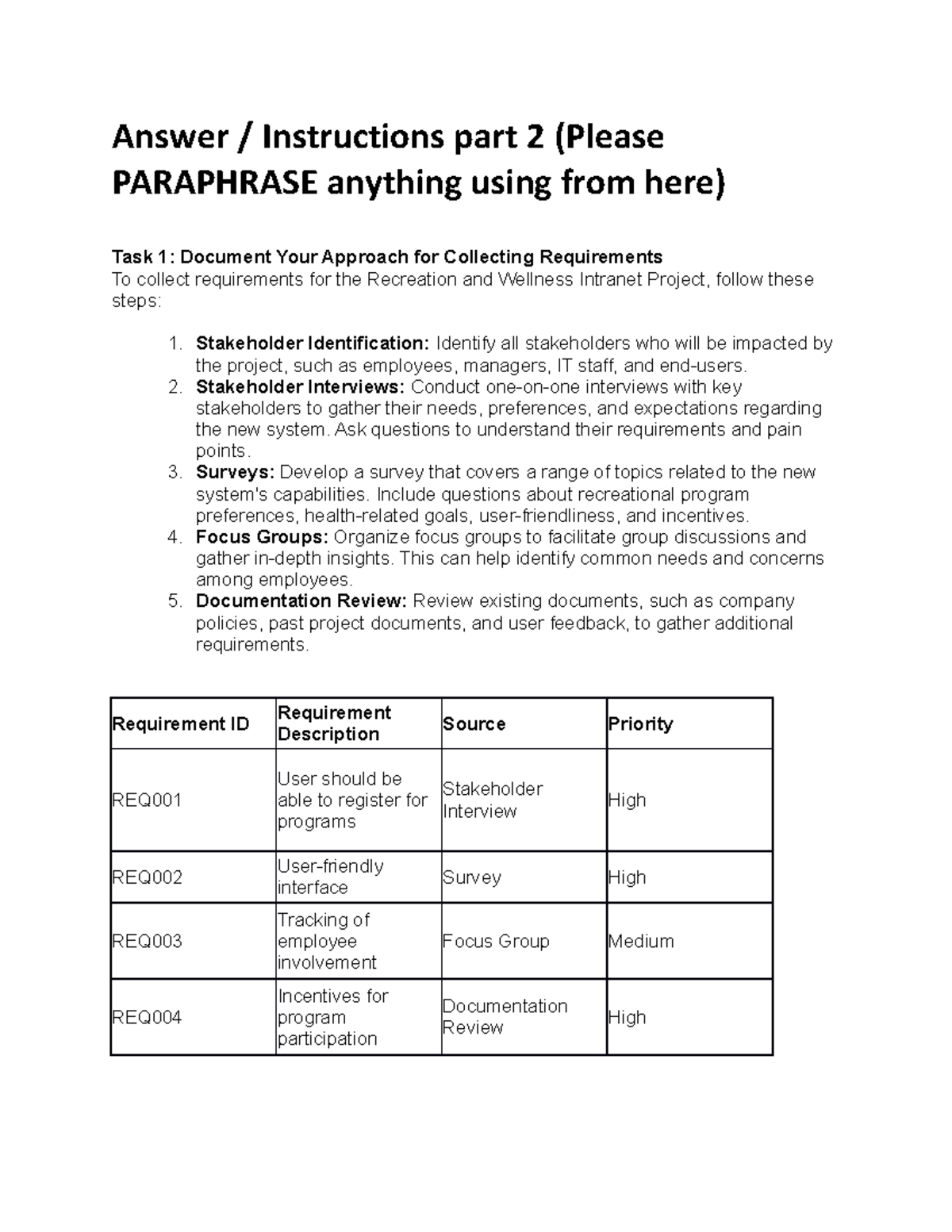 Project management part 2 Answer and instructions - Answer ...