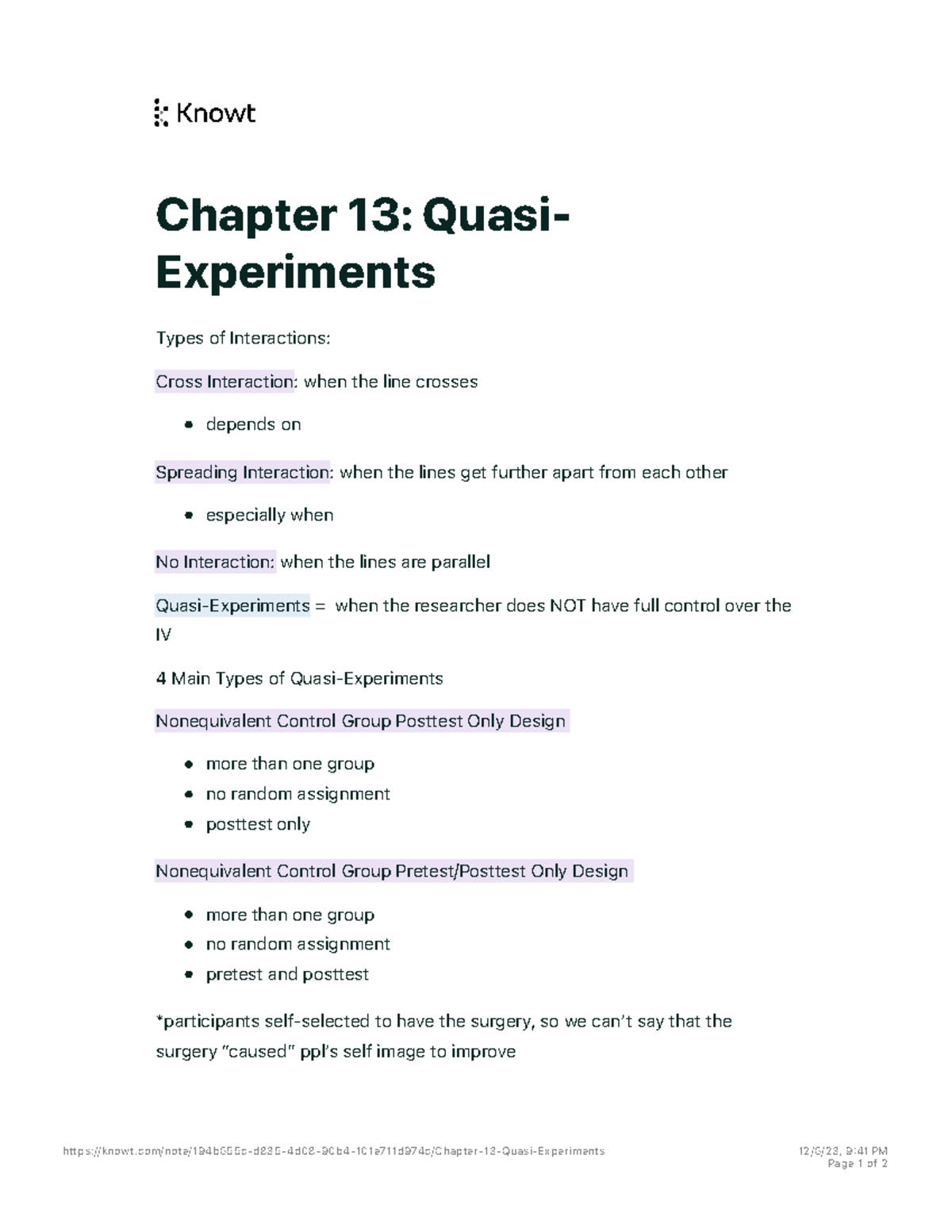 Chapter 13- Quasi-Experiments Notes - Chapter 13: Quasi- Experiments ...