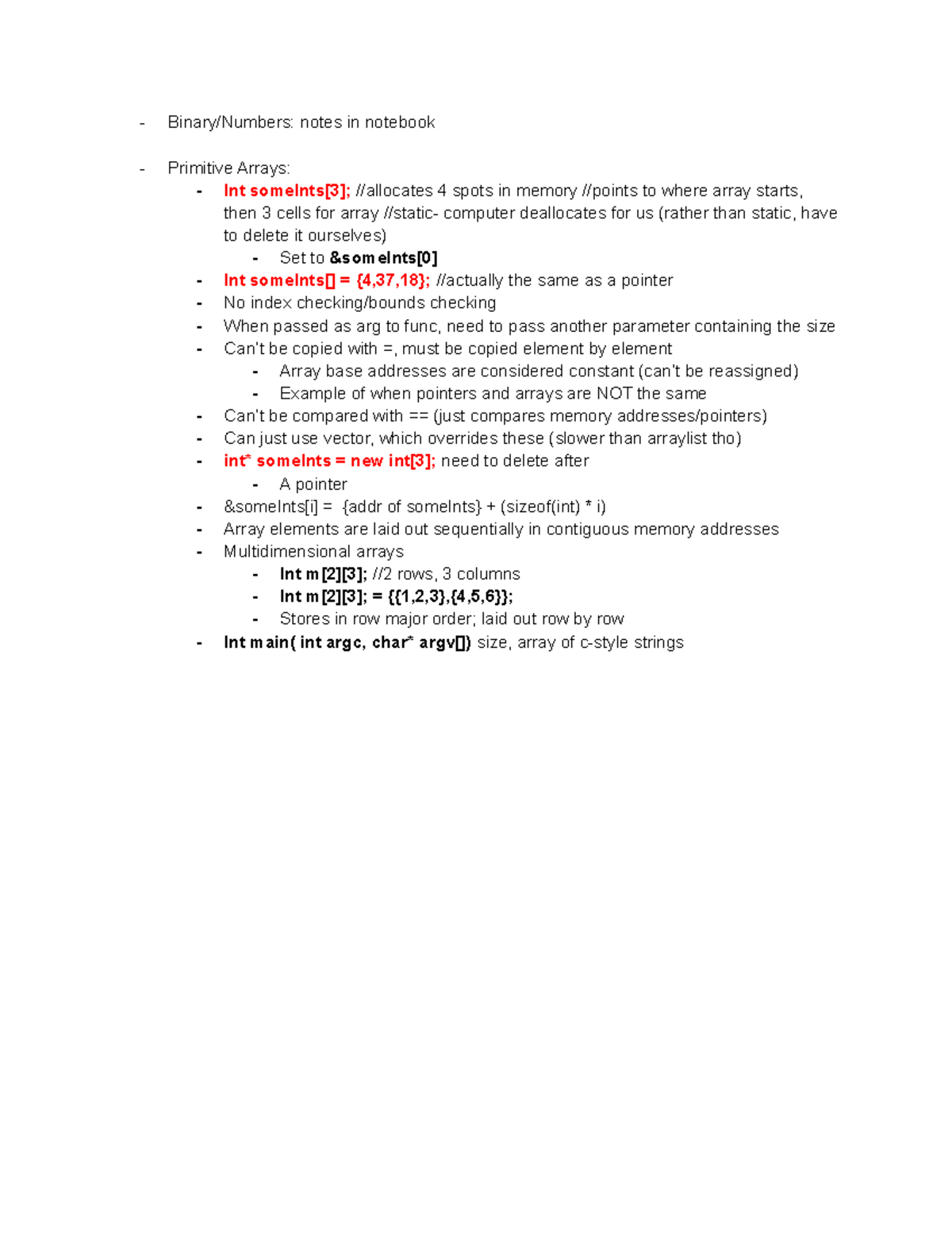 Numbers Arrays Binarynumbers Notes In Notebook Primitive Arrays 7541