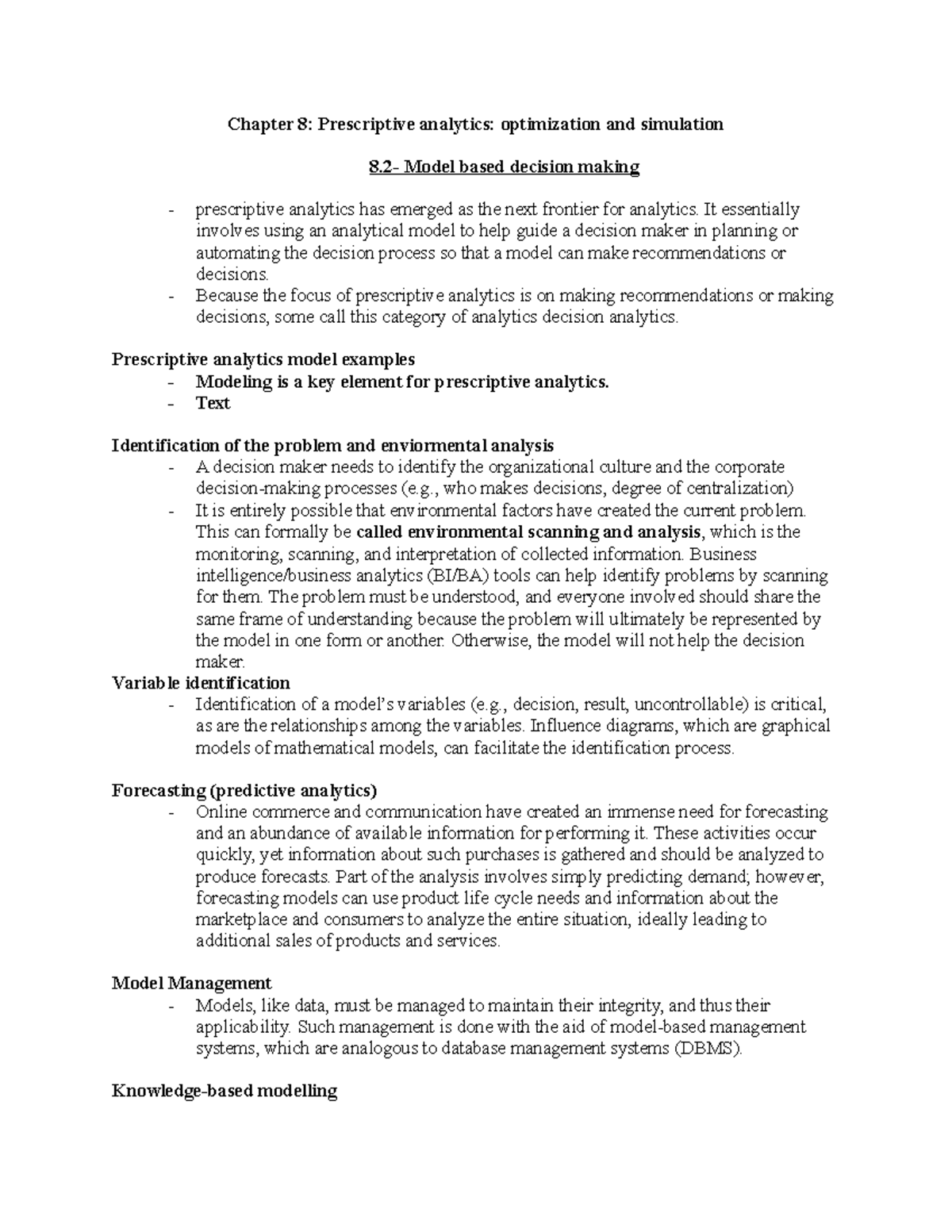 BI Chapter 8 - Notes - Chapter 8: Prescriptive analytics: optimization ...