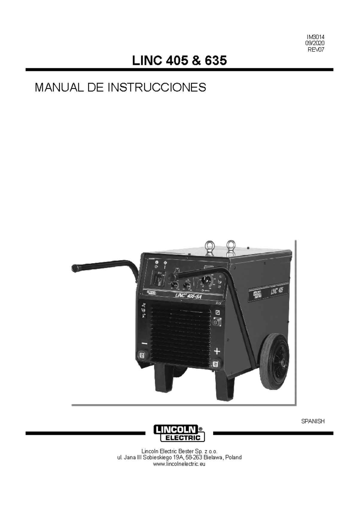 01. Maquina DE Soldar Lincoln Electric 405 SA - IM 09/ REV LINC 405 & 635 MANUAL DE - Studocu