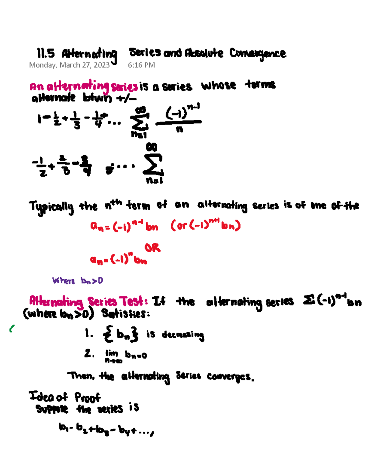 11.5 alt series and abs conv - MATH 152 - Monday, March 27, 2023 6:16 ...