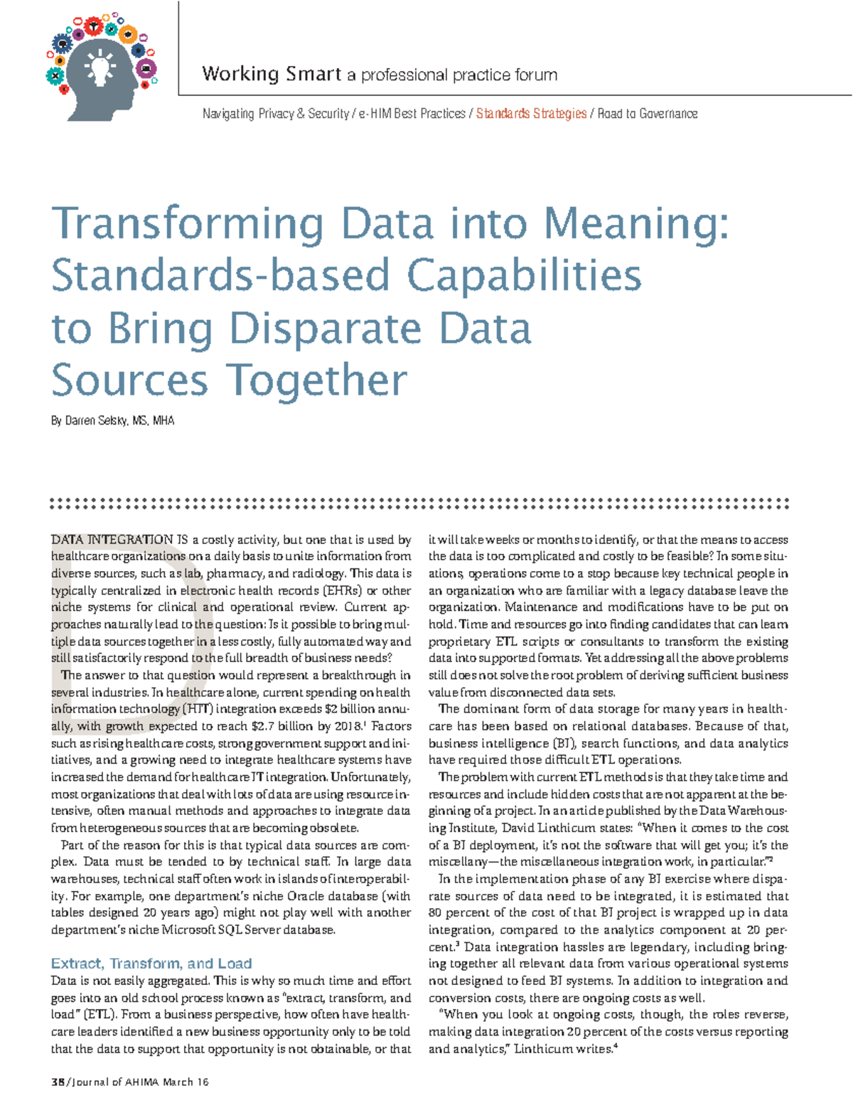 Transforming Data into Meaning - 38 / Journal of AHIMA March 16 D ...