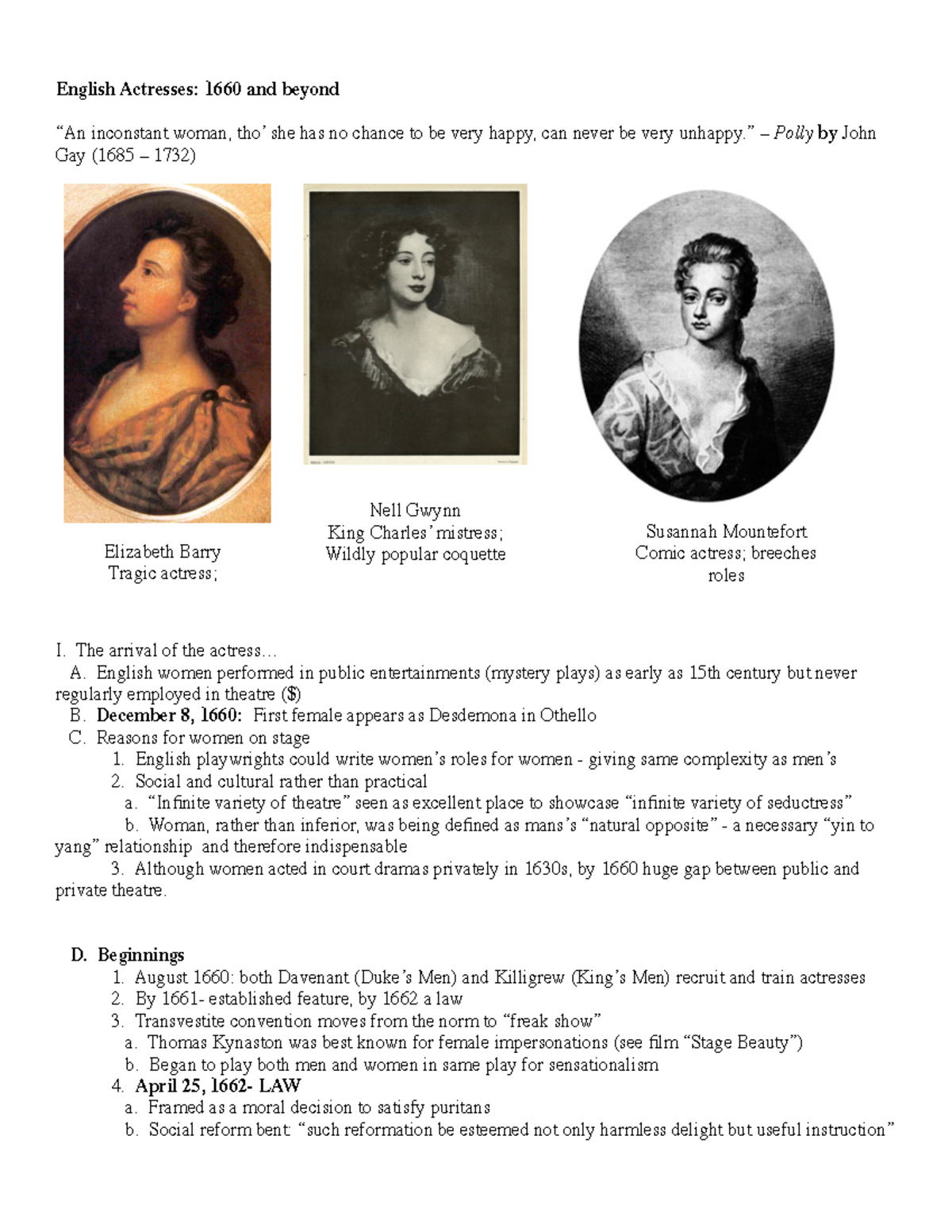 English Actresses - The arrival of the A. English women performed in ...