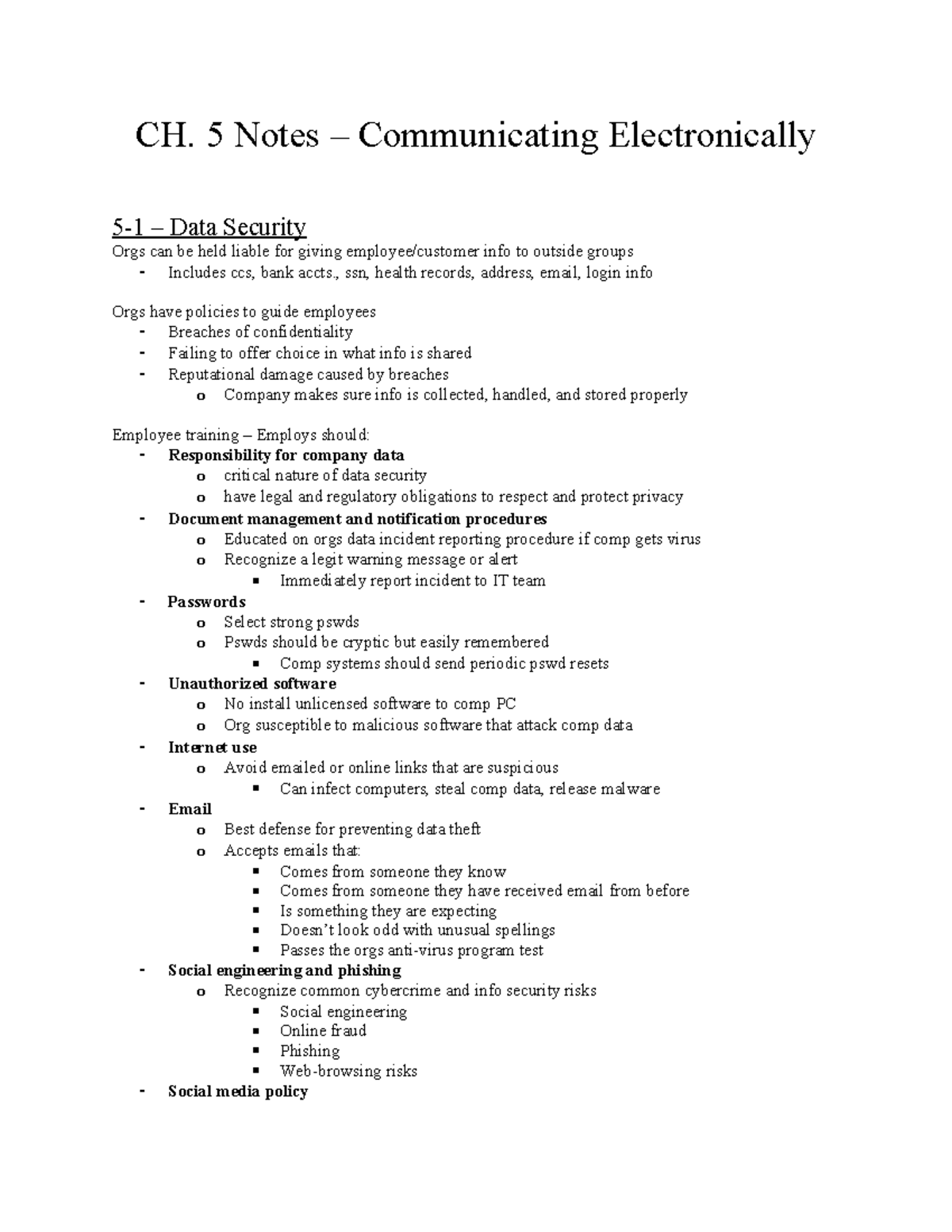 Ch. 5 - Lecture notes from chapter 5 of the textbook. - CH. 5 Notes ...