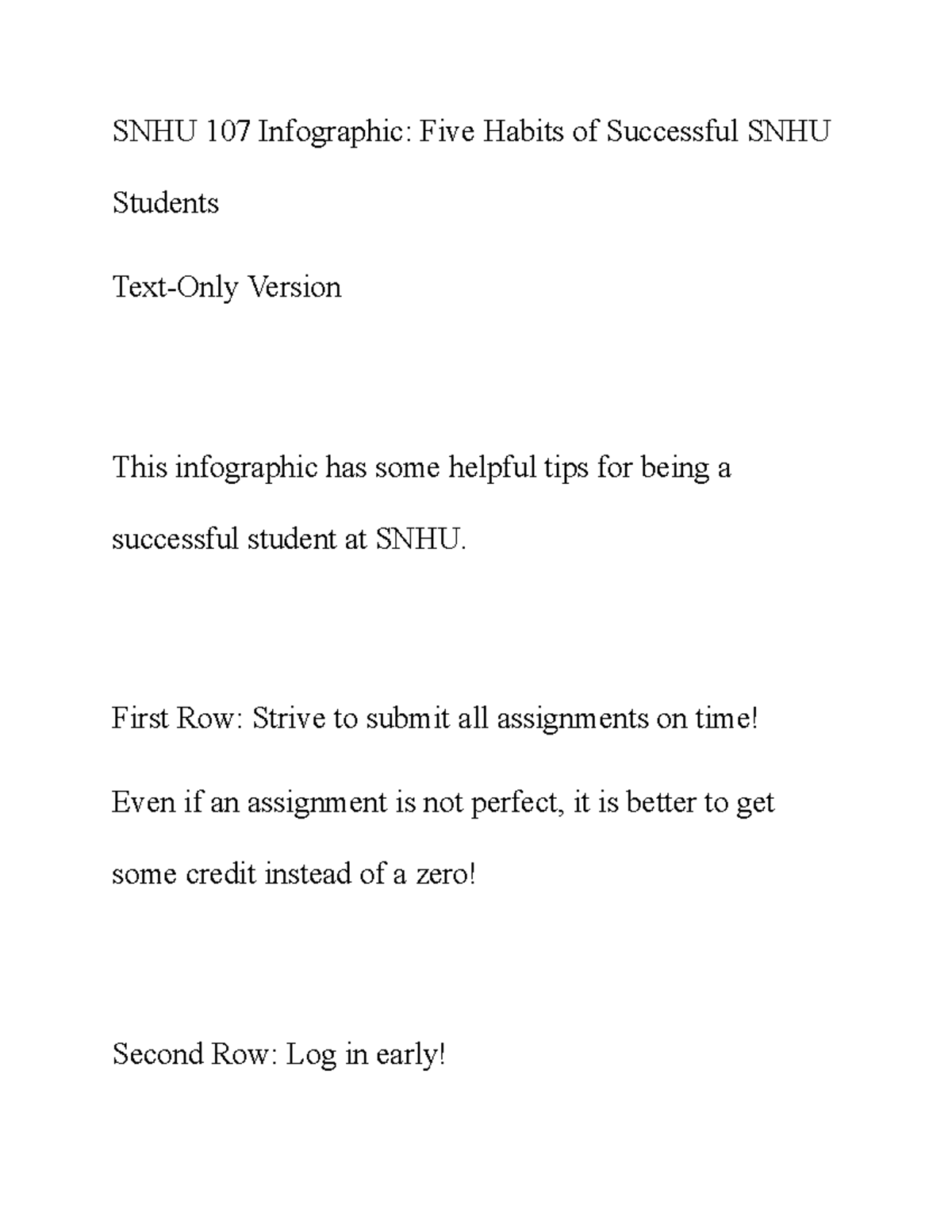 SNHU 107 Infographic Five Habits of Successful SNHU Students - First ...