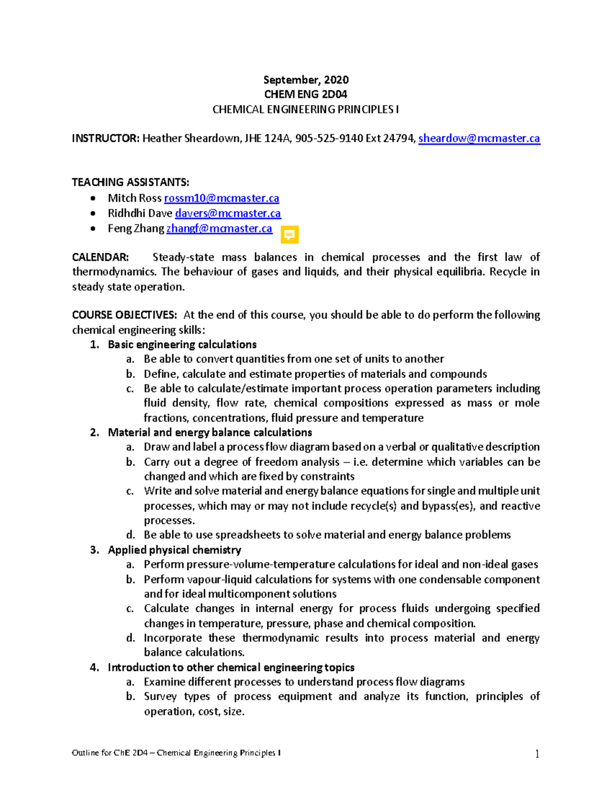 Che2d04 Course Outline 2020 Warning Tt Undefined Function 32 Warning Tt Undefined