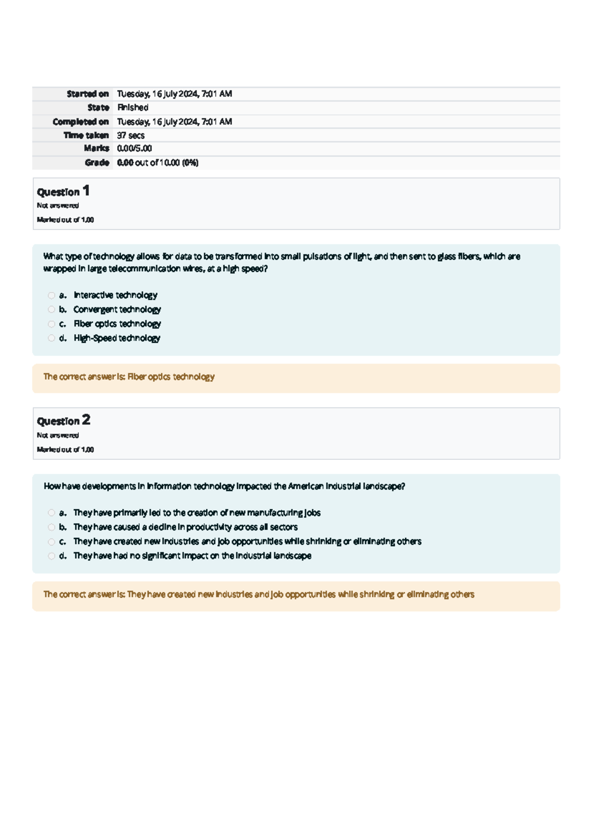 Self-Quiz Unit 4 Attemp 3t review Home - Started on Tuesday, 16 July ...