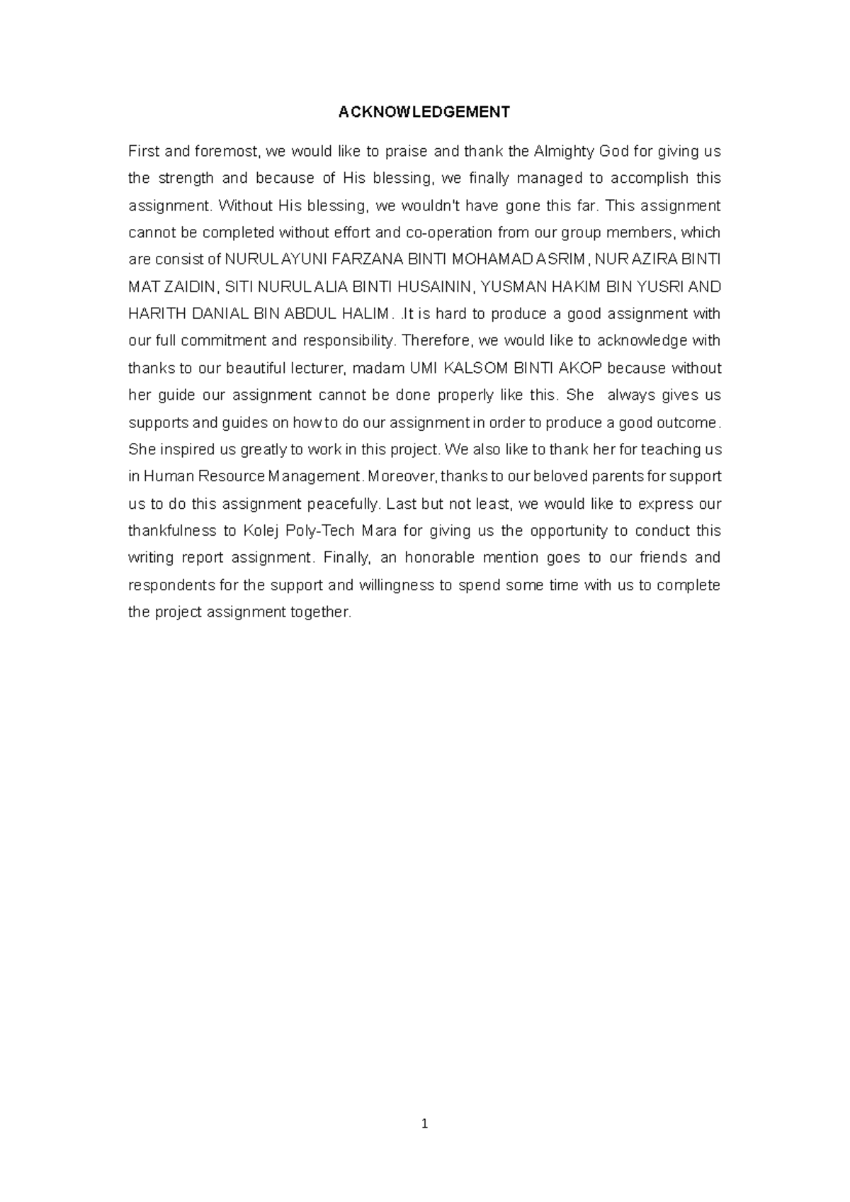 PHR Assignment S1 - HUMAN RESOURCE MANAGEMENT - ACKNOWLEDGEMENT First ...