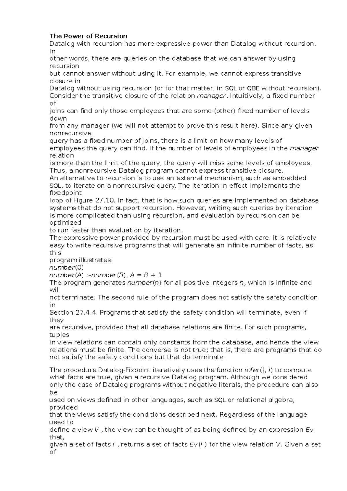 The Power of Recursion - The Power of Recursion Datalog with recursion ...