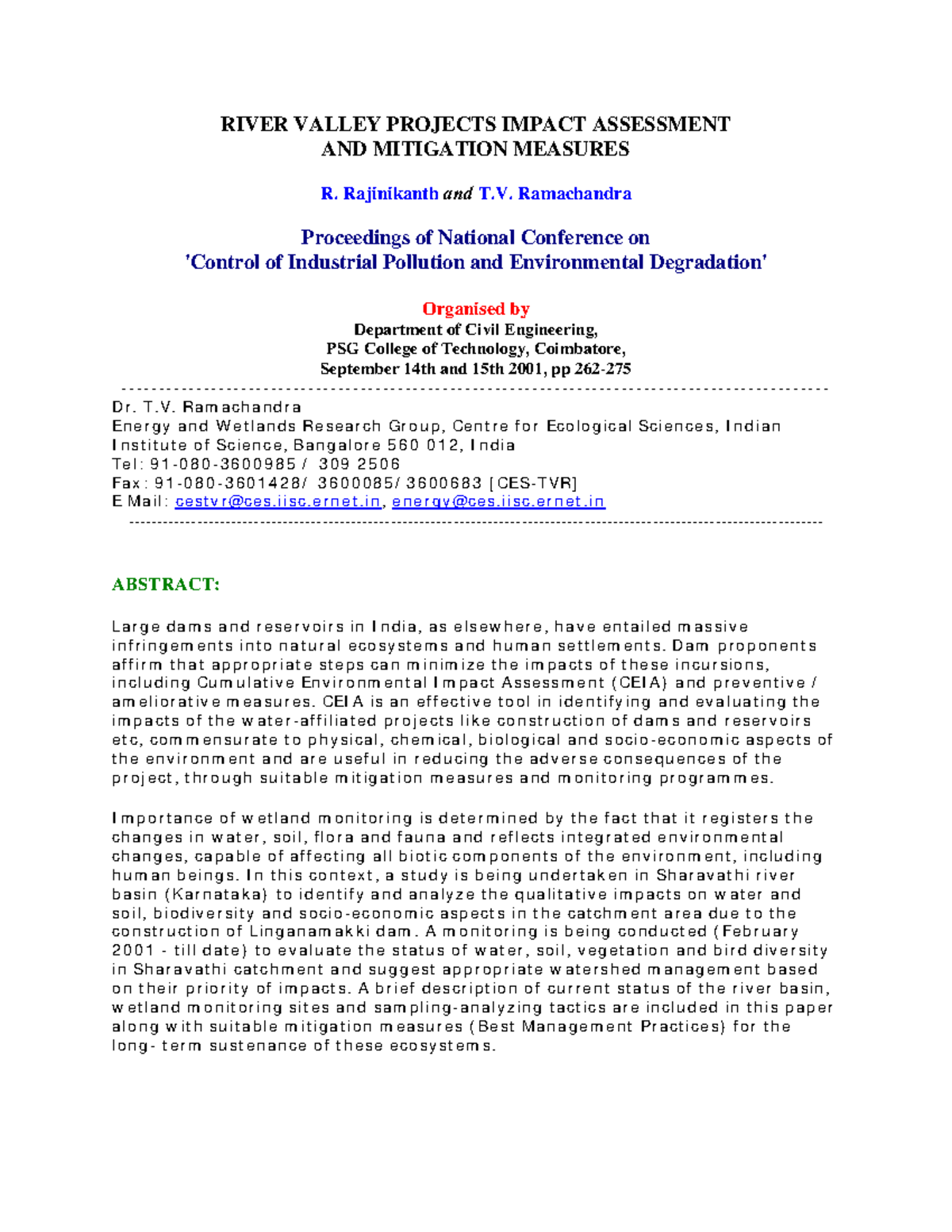 River vally project - RIVER VALLEY PROJECTS IMPACT ASSESSMENT AND ...