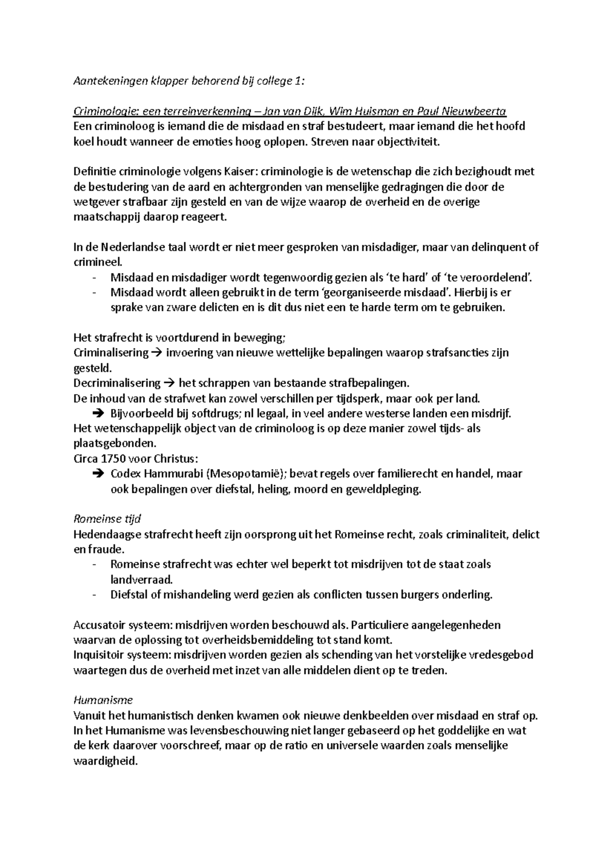 Aantekeningen klapper behorend bij college 1 - Streven naar ...