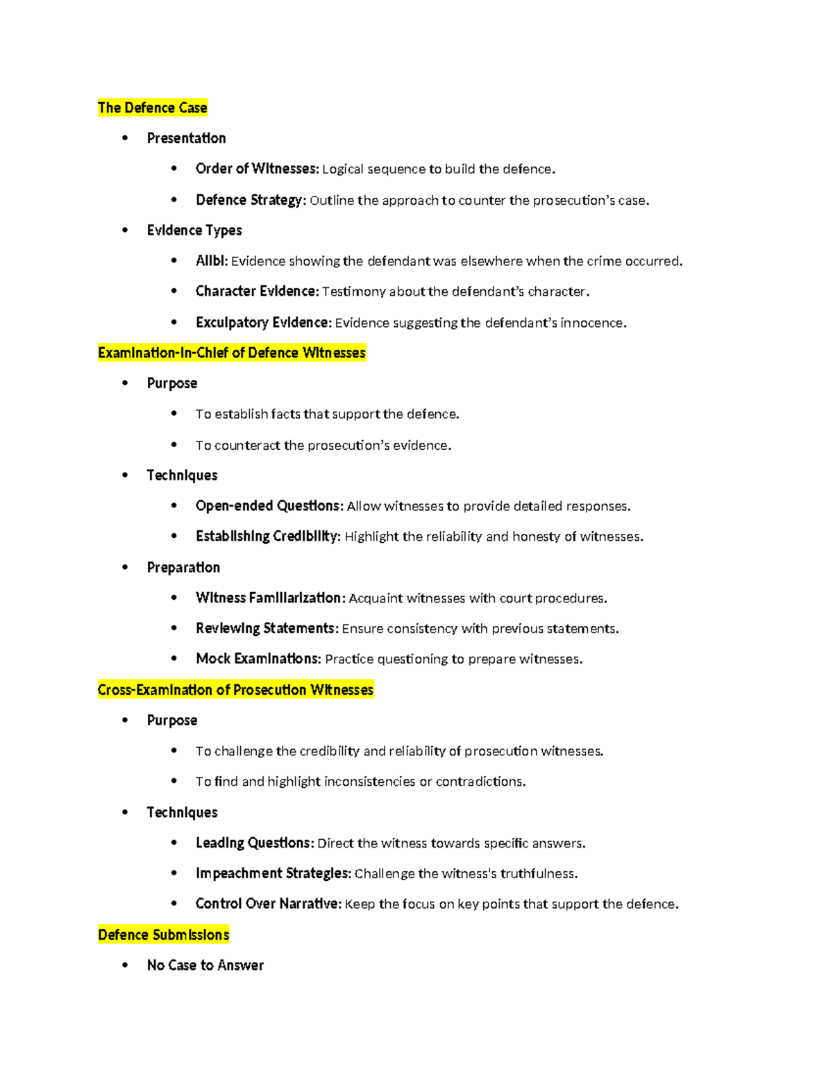 Chap 10 - Content summaries - The Defence Case Presentation Order of ...