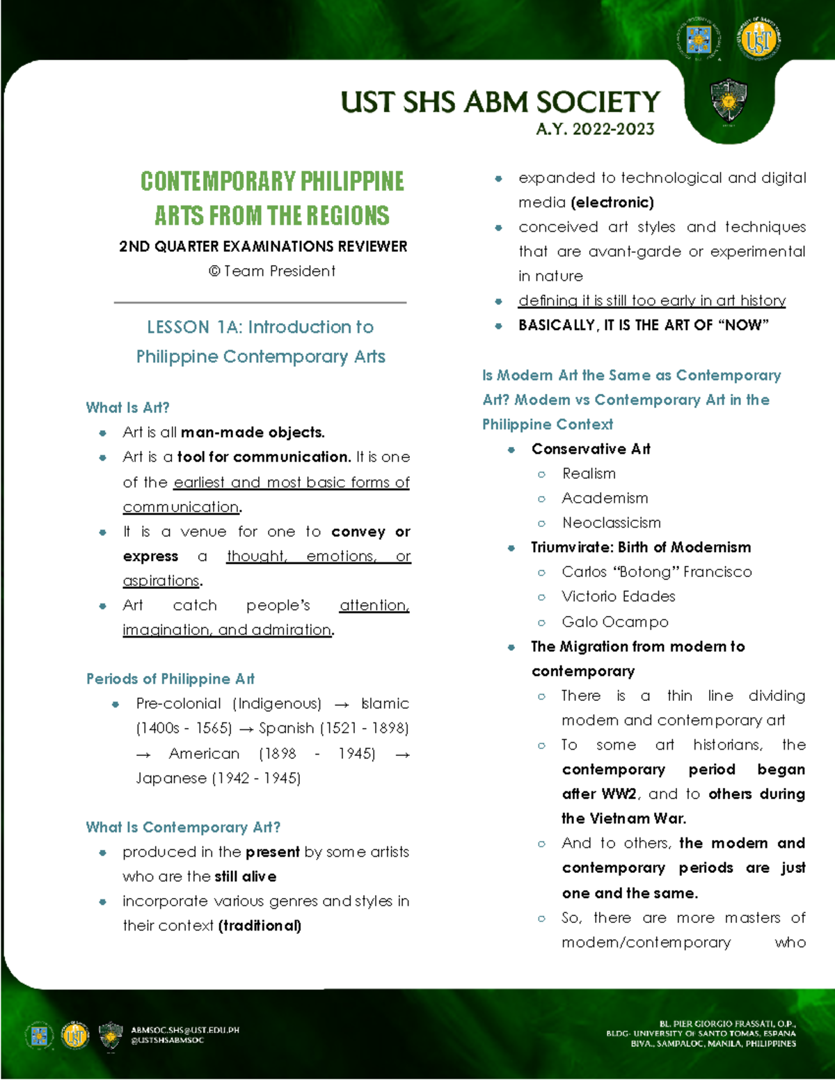 Grade 12 Contemporary Philippine ARTS FROM THE Regions Reviewer 1 ...