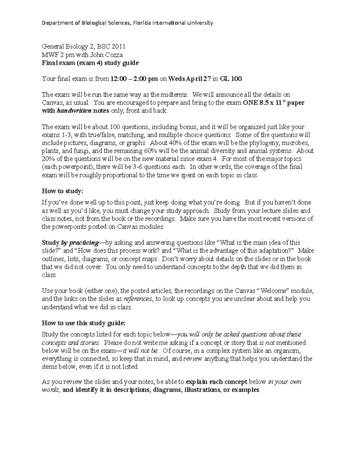 Final Exam Study Guide for General Biology 2 - Studocu