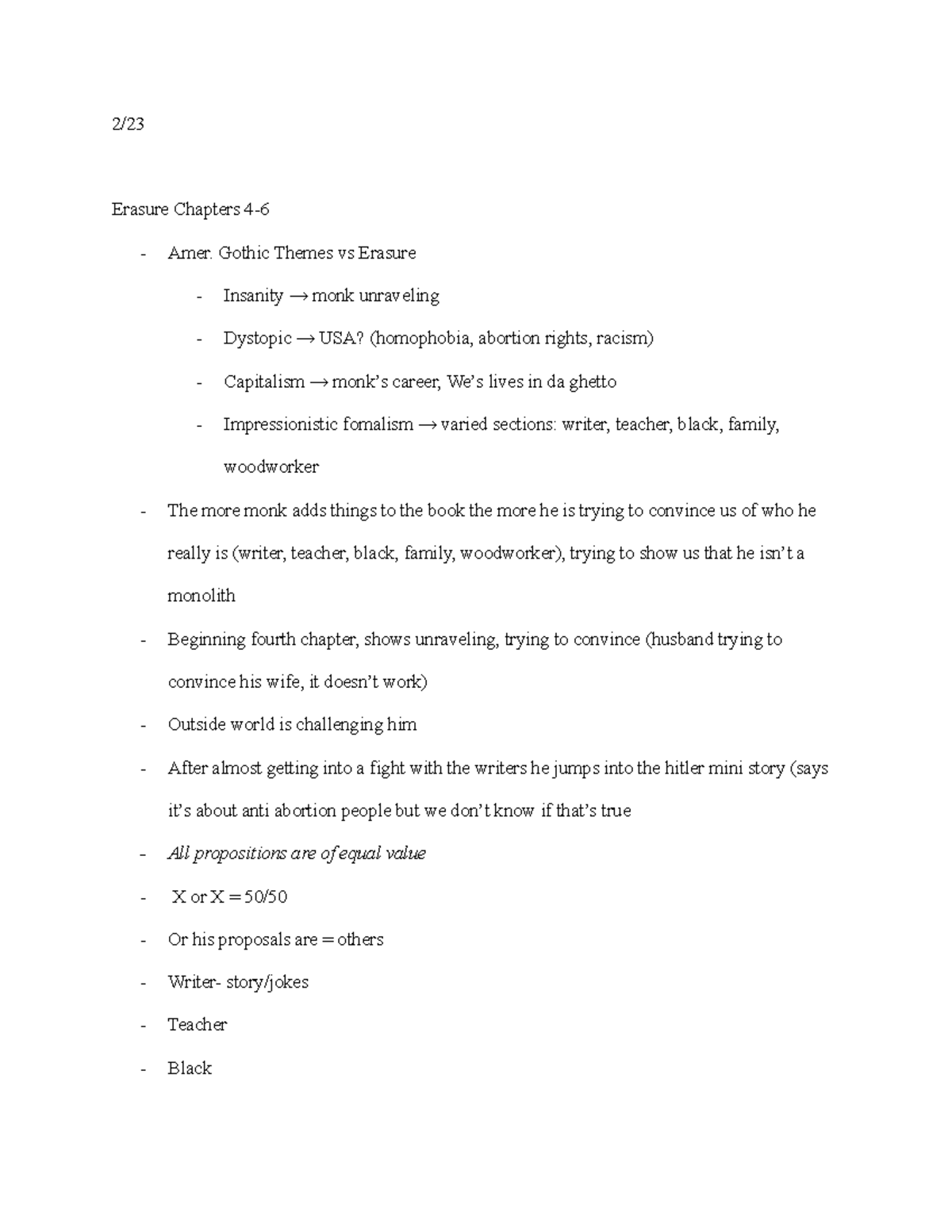 Erasure ch. 4-6 Notes - 2/ Erasure Chapters 4- Amer. Gothic Themes vs ...