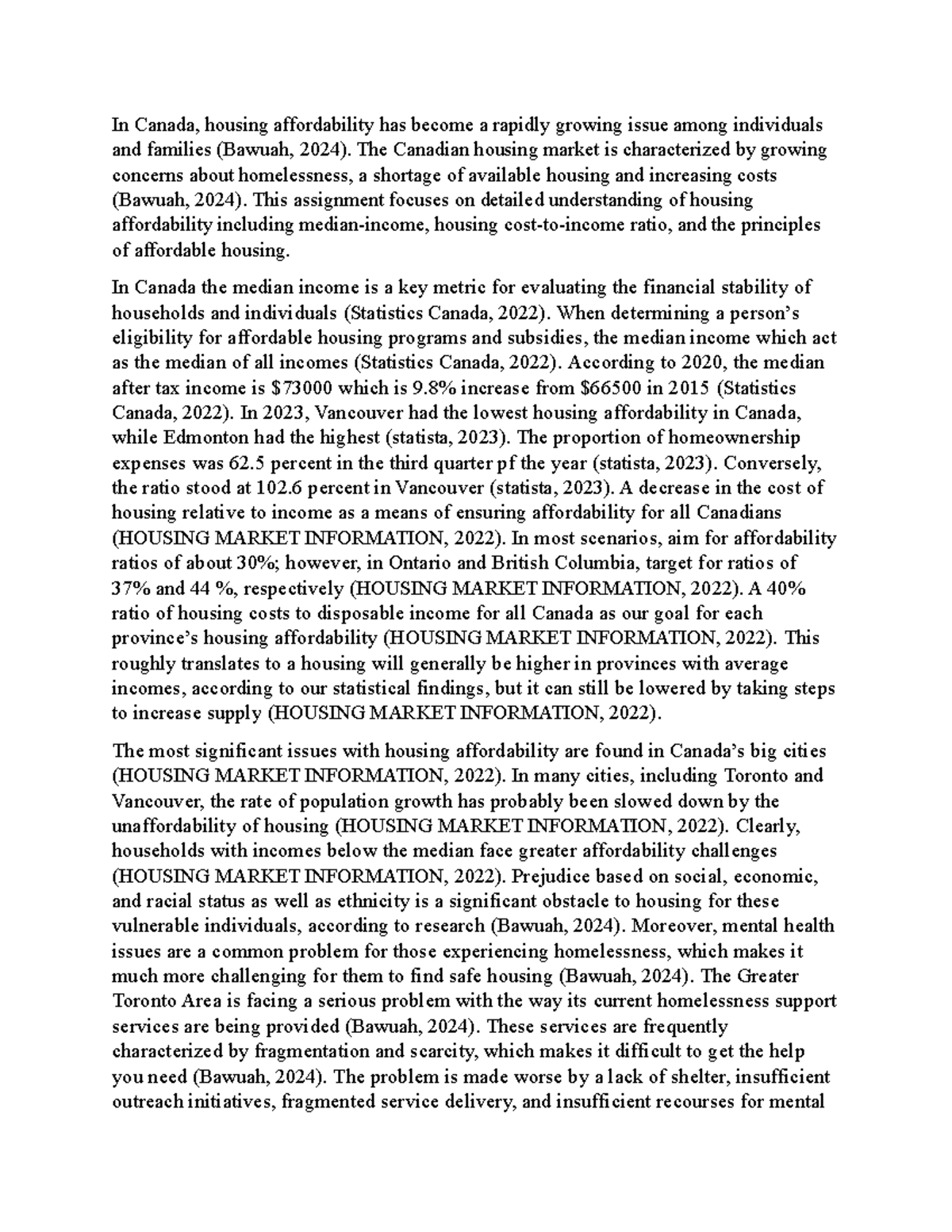 Online-Assignment 1 - In Canada, housing affordability has become a ...