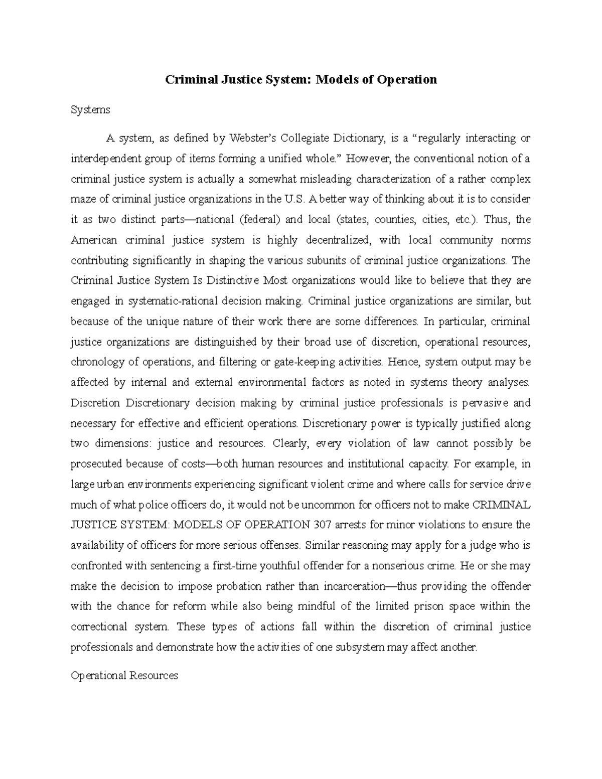 Criminal Justice System- Models of Operation - Criminal Justice System ...