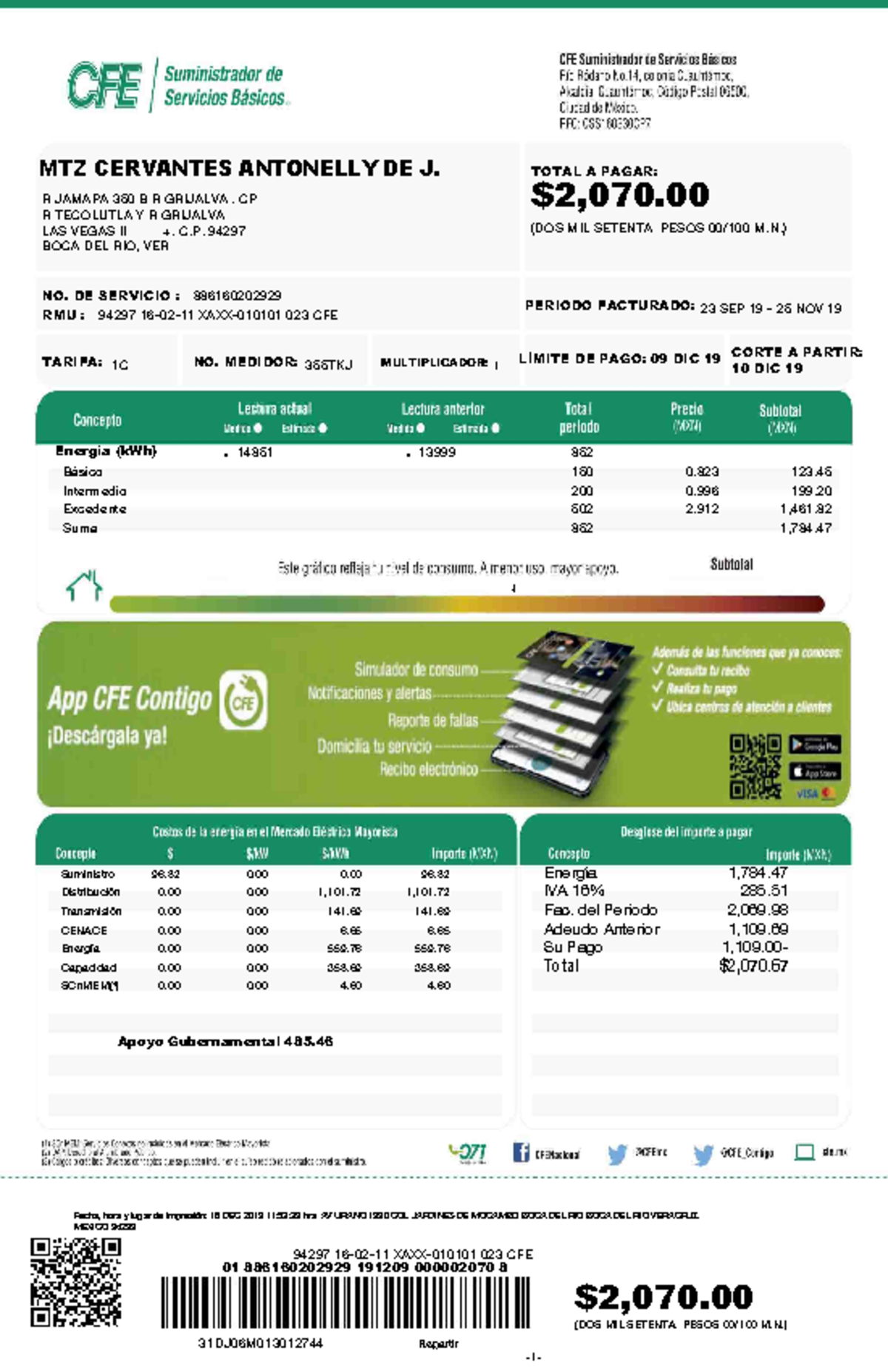Comprobante - derecho laboral - estados de cuenta cfe - TOTAL A PAGAR ...